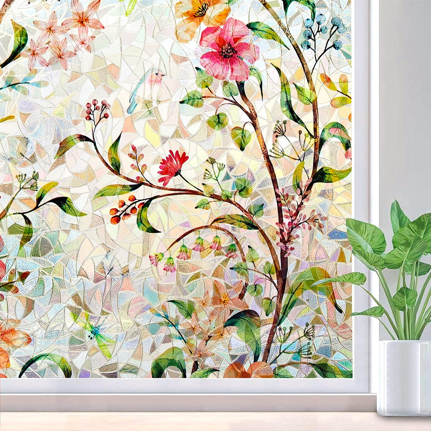 Window Film Privacy Covering, 3D Glue-Free Stained Glass Window Clings ...
