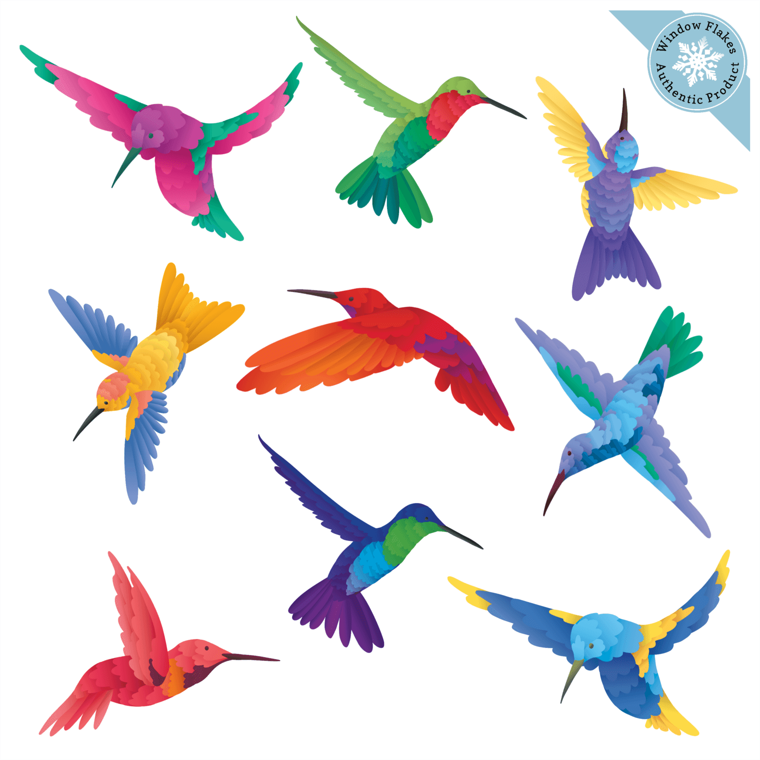 Window Flakes Anti-Collision Watercolor Hummingbird Window Clings ...