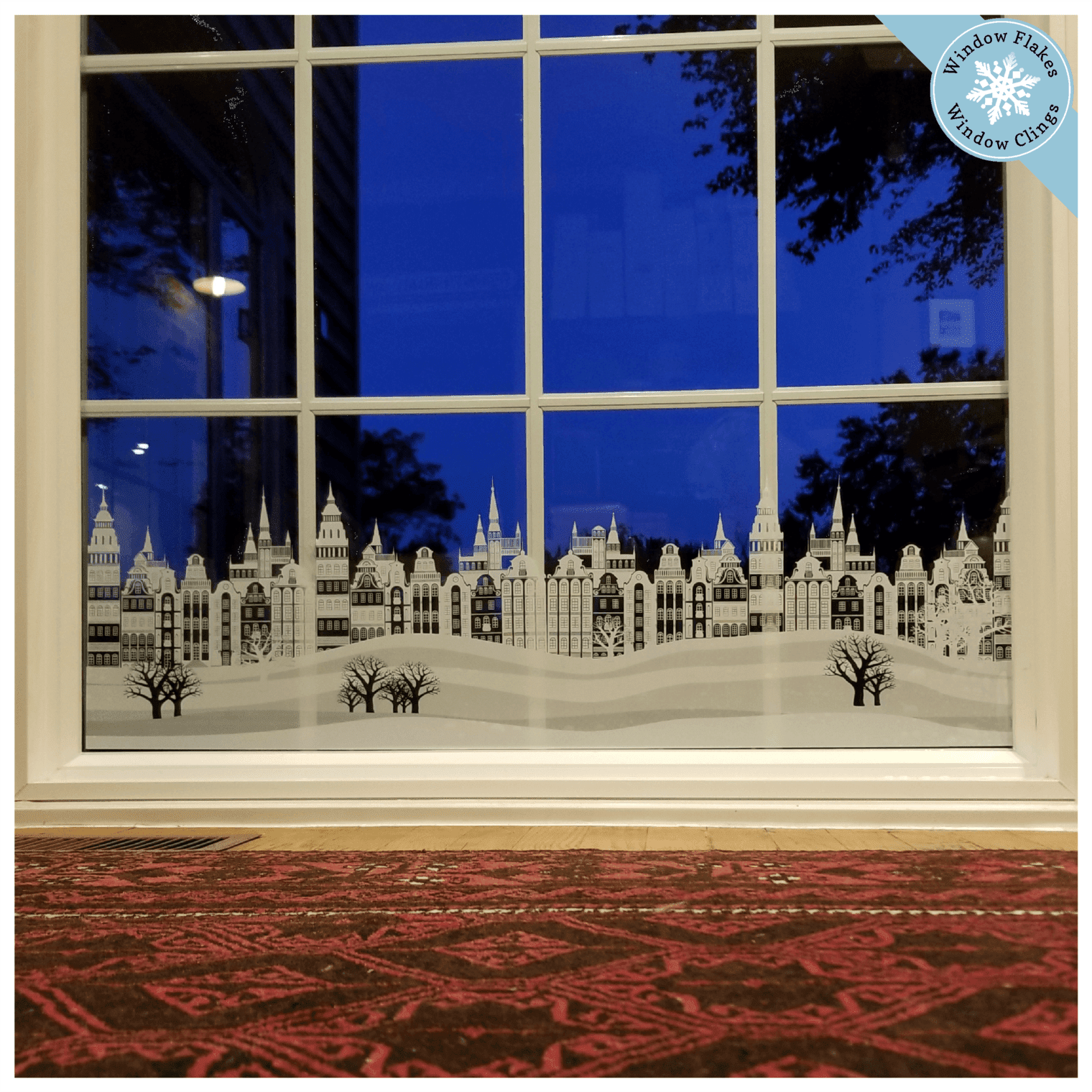 Window Flakes Cityscape Window Cling Border Decal for Christmas, 39 ...