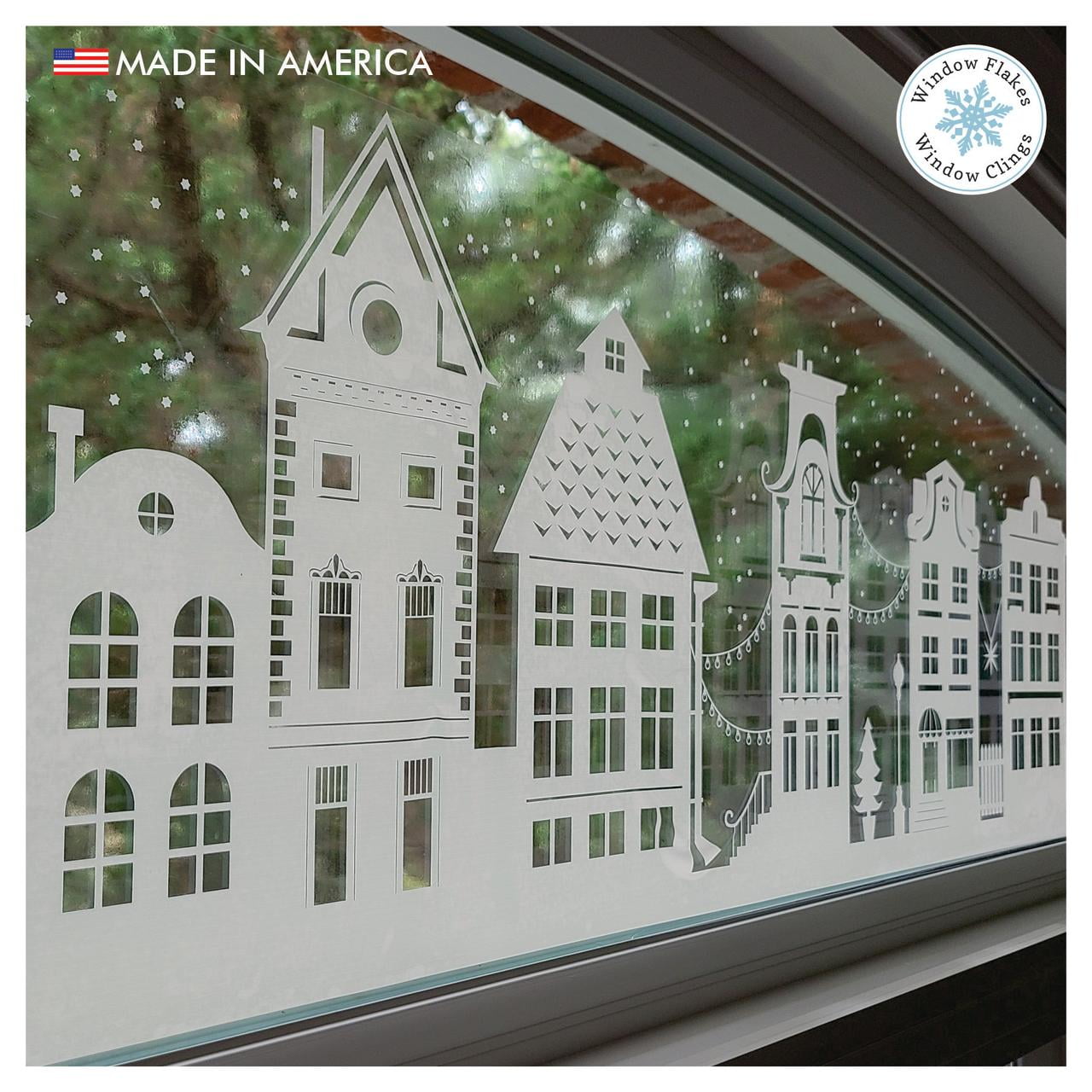 Window Flakes Large 47" Christmas Street Scene Border Window Cling Art ...