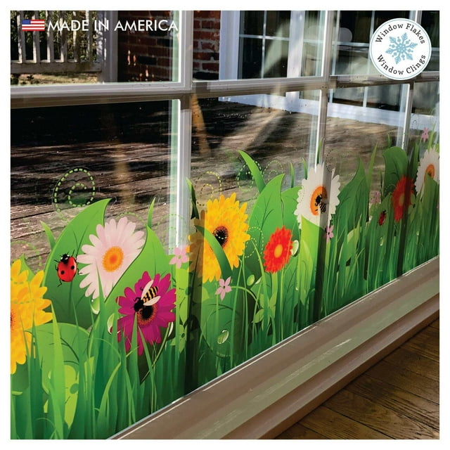 Window Flakes Wild Grass Window Cling Border, Large 47" Vinyl Spring ...
