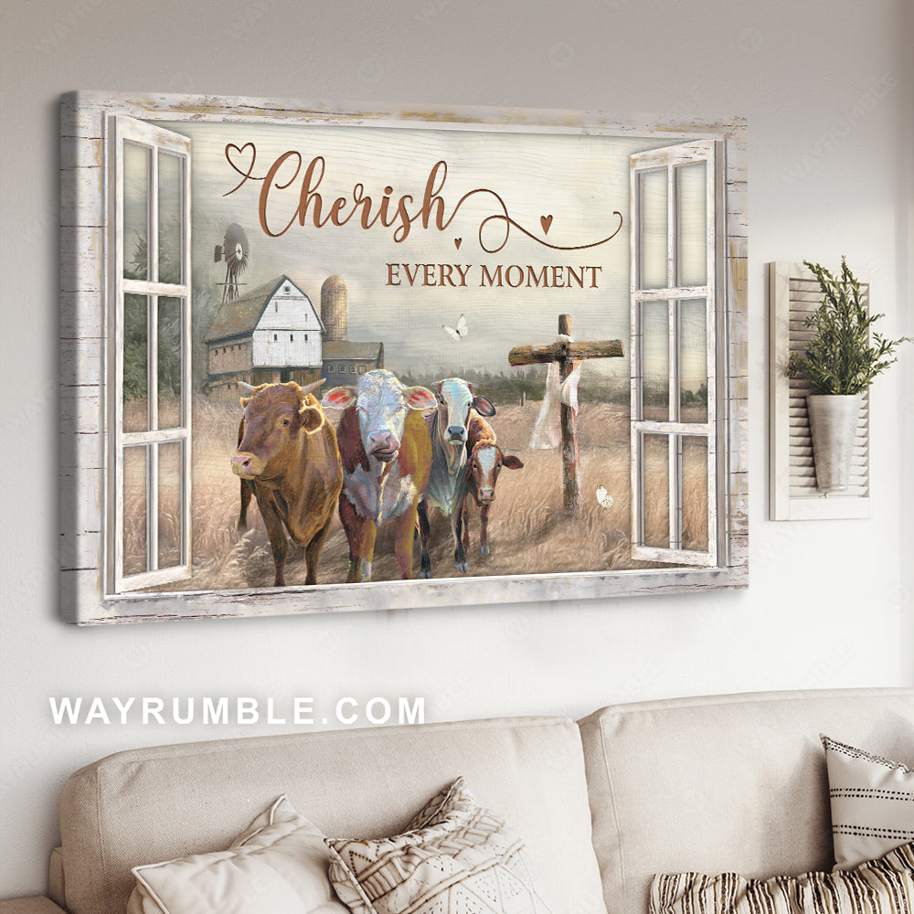 Window Frame, Barn House Painting, Cows On Field, Cherish Every Moment ...