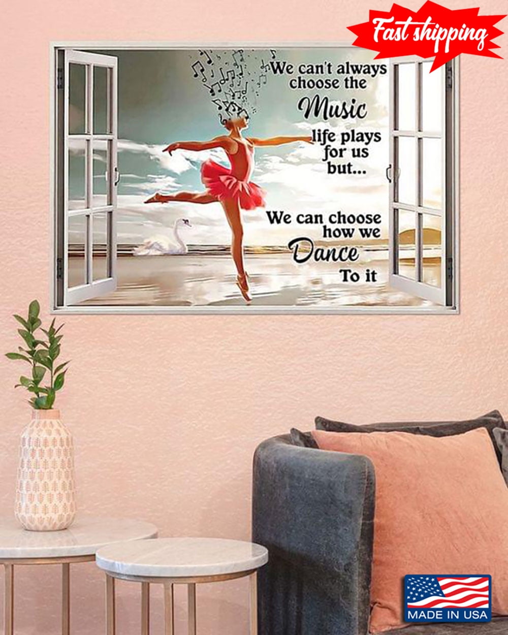 Window Frame With Ballerina In Red Dress Dancing & Swan We Can’t Always ...