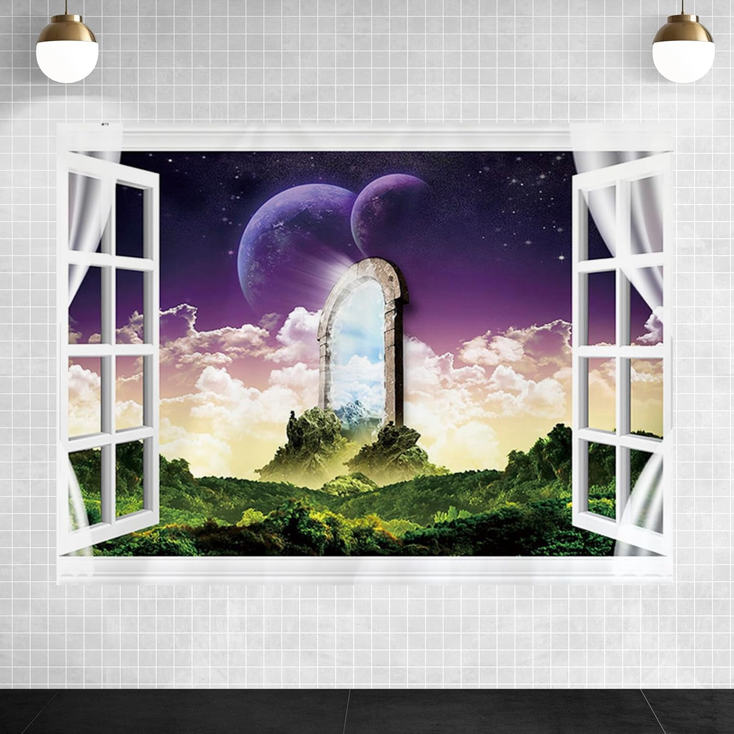 Window for Gate of Heaven Backdrop Mountain Plant Moon Star Photo ...