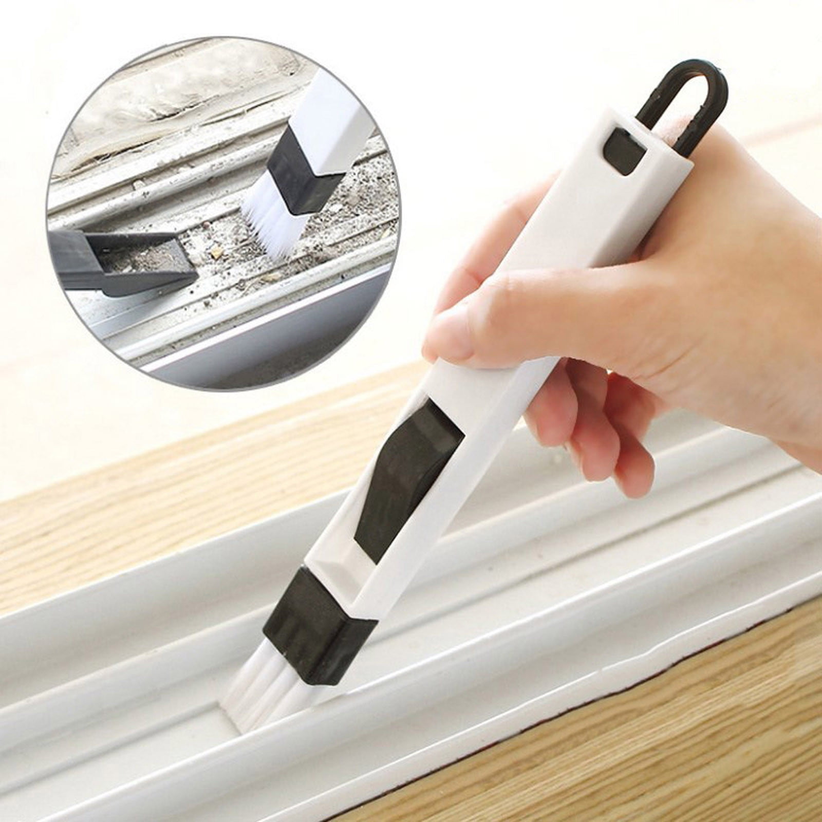 Window Groove Cleaning Brush with 3 Interchangeable Heads & Flexible Scraper, Non-Scratch ...