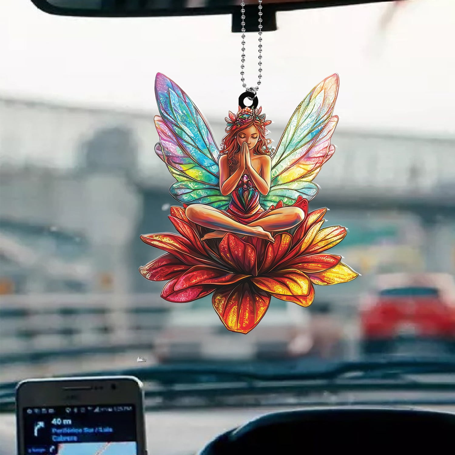 Window Hanging Acrylic 2D Fairy Meditating on Flower, Stained Glass ...