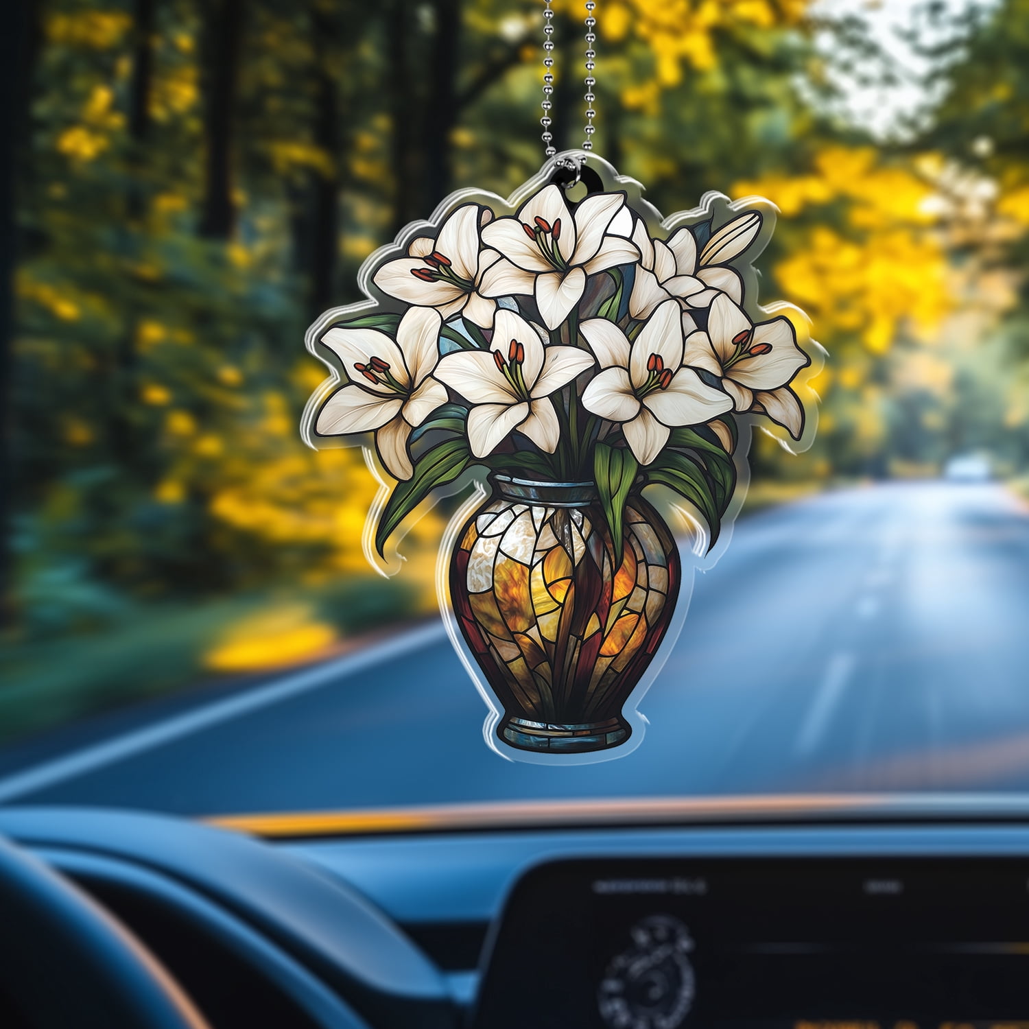 Window Hanging Acrylic Car Decoration - Elegant Lily Vase Suncatcher ...