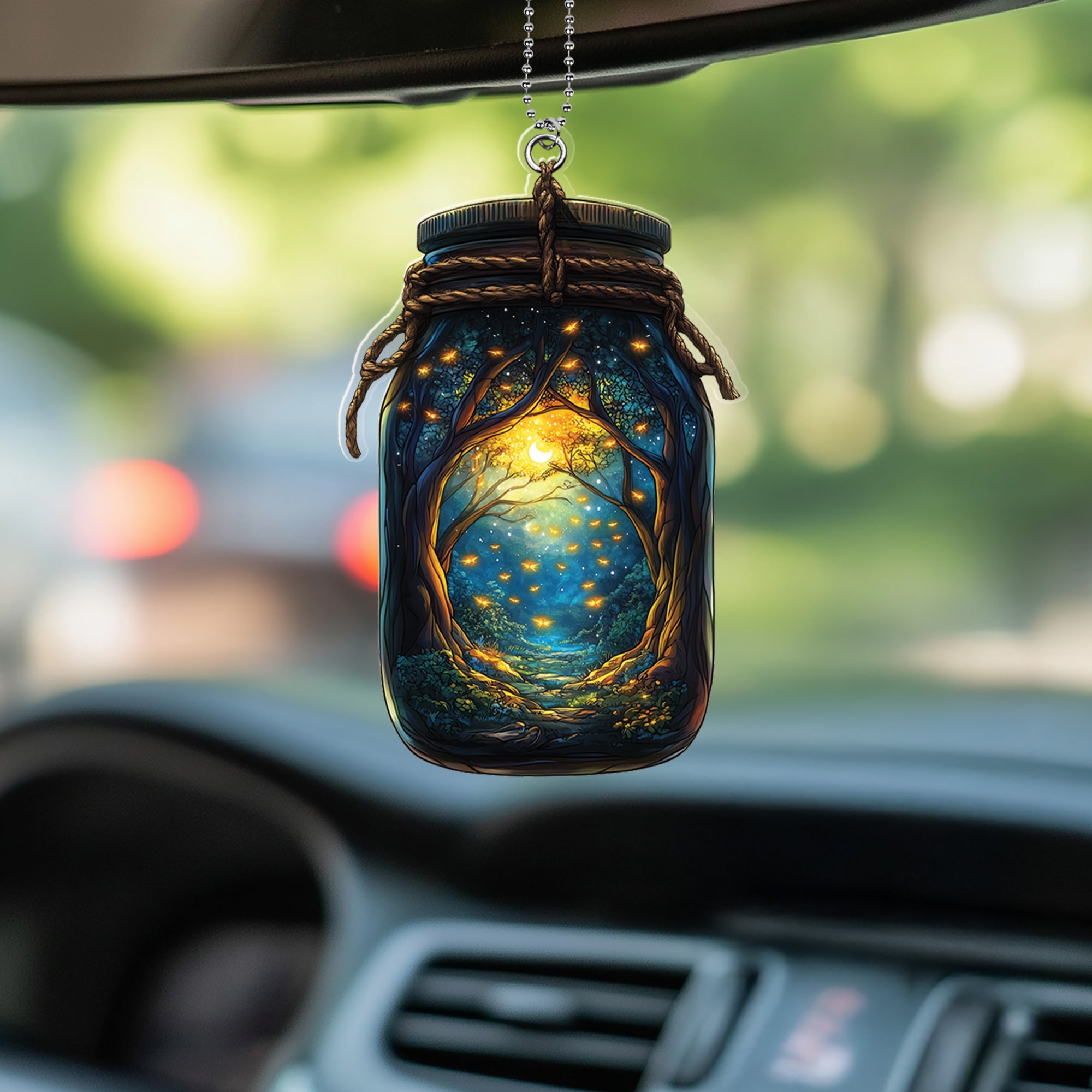 Window Hanging Acrylic Mason Jar Suncatcher, Enchanted Forest with Fireflies Car Decoration ...
