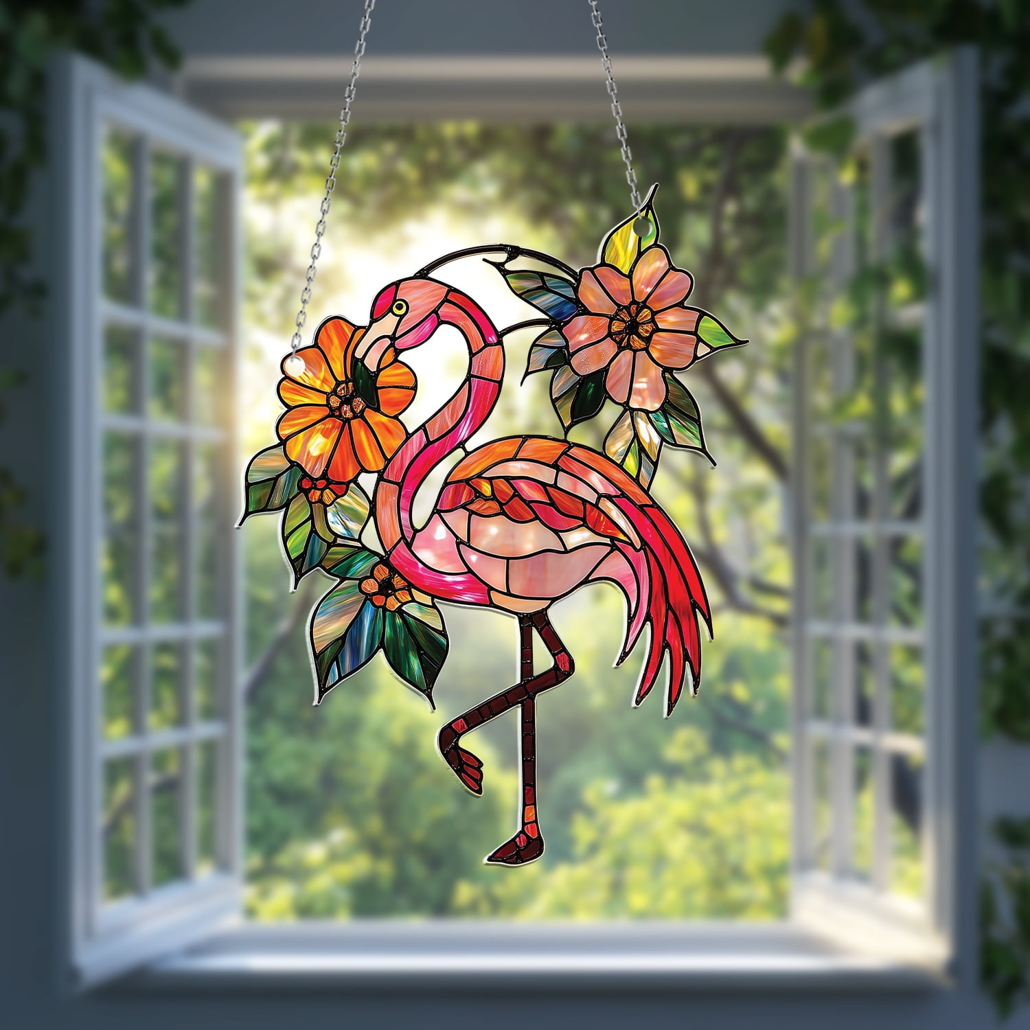 Window Hanging Flamingo, Car Decoration, Stained Glass Style Suncatcher ...