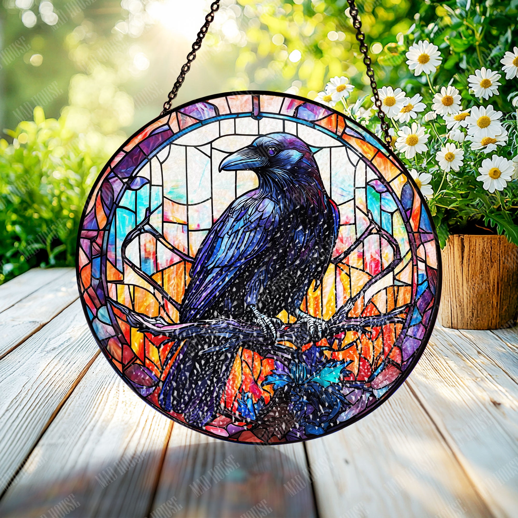 Window Hanging Glass Art - Raven Stained Glass Suncatcher, Car ...