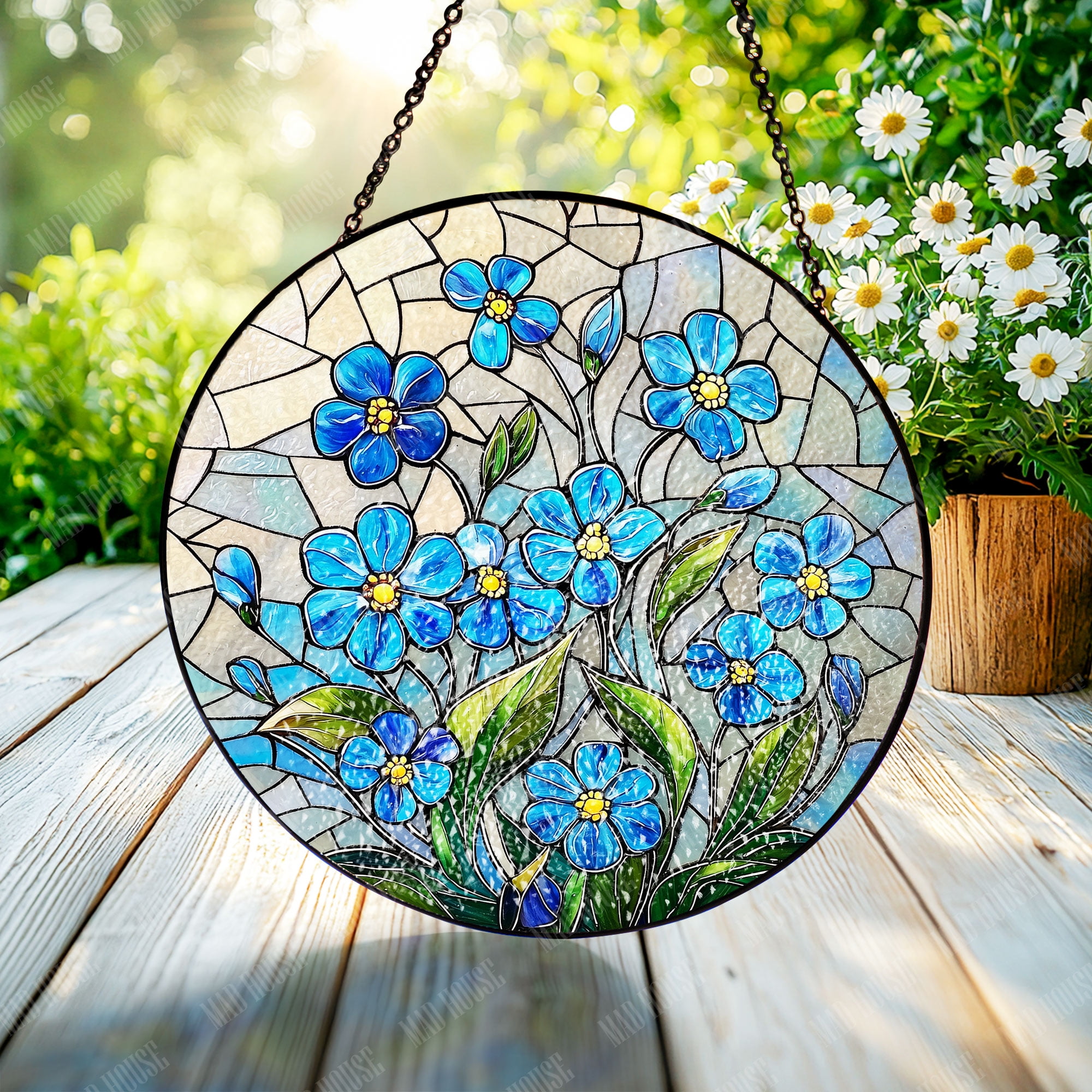 Window Hanging Glass Blue Forget-Me-Not Flowers, Car Decoration ...