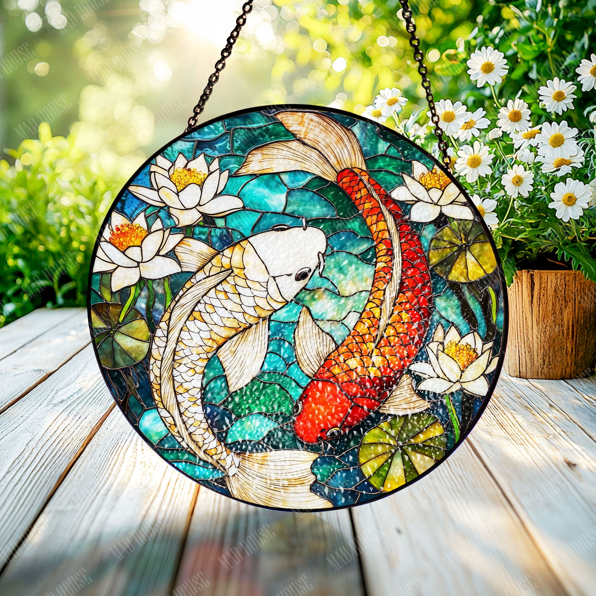 Window Hanging Glass - Koi Fish Stained Glass Suncatcher, Car ...