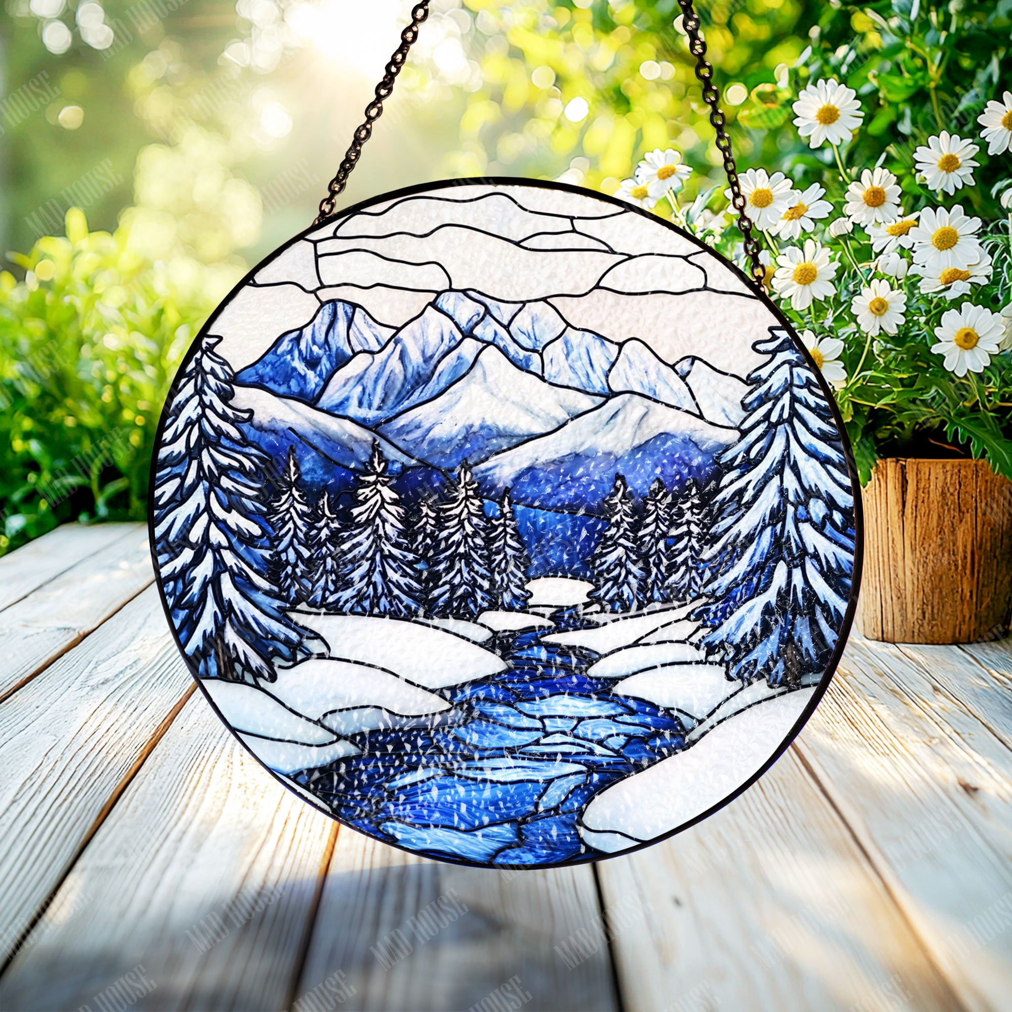 Window Hanging Glass Winter Mountain River, Car Decoration, Elegant ...