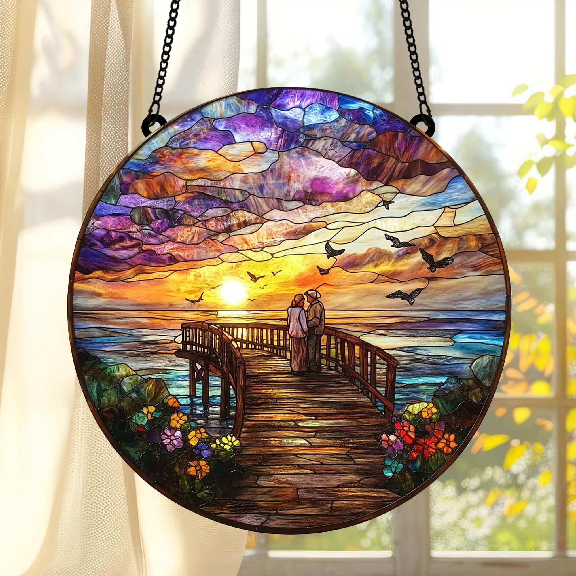 Window Hanging Stained Glass Suncatcher, Couple Anniversary Keepsake ...
