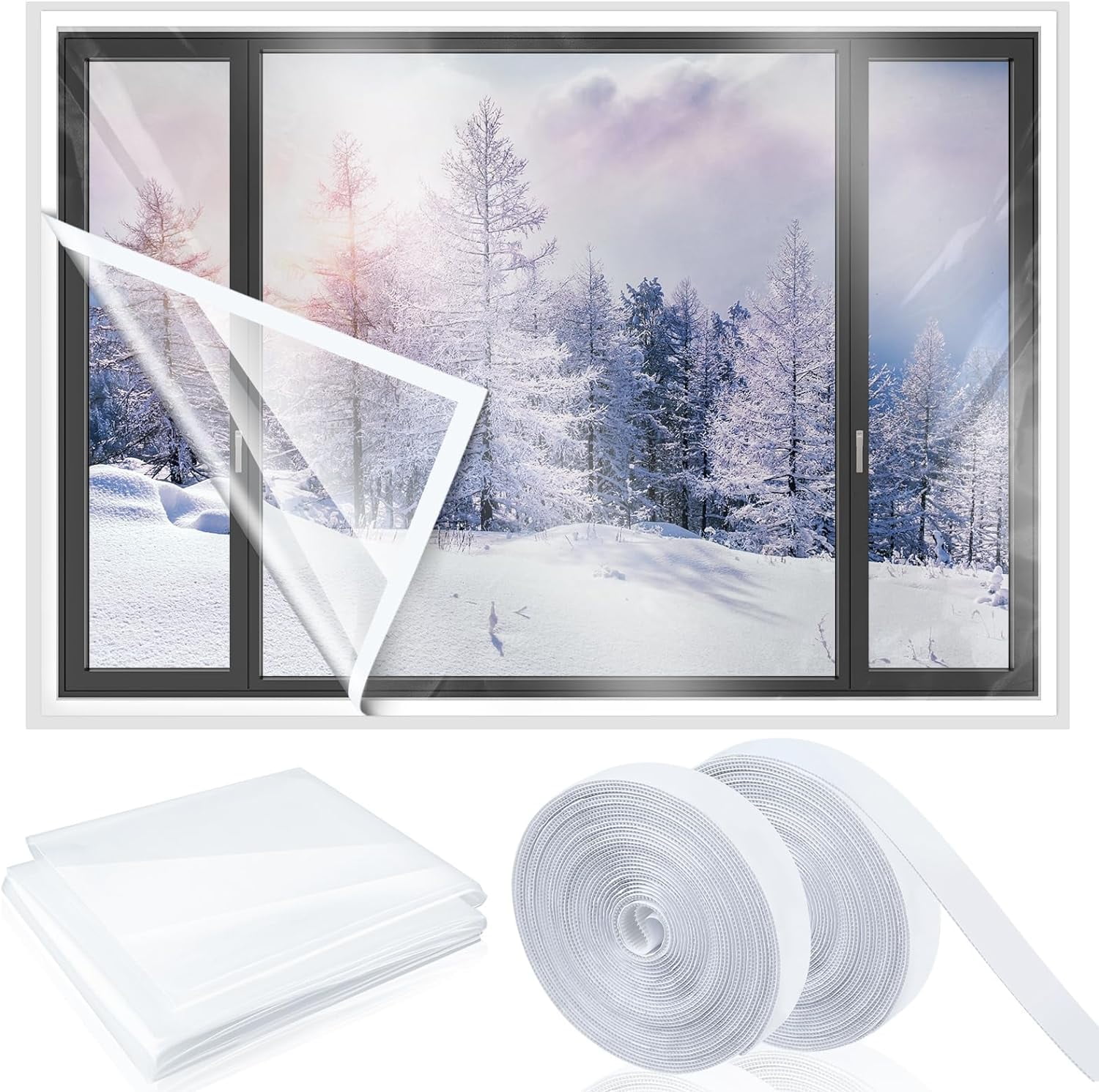 Window Insulation Kit Cuttable Transparent Film with Adhesive Straps ...