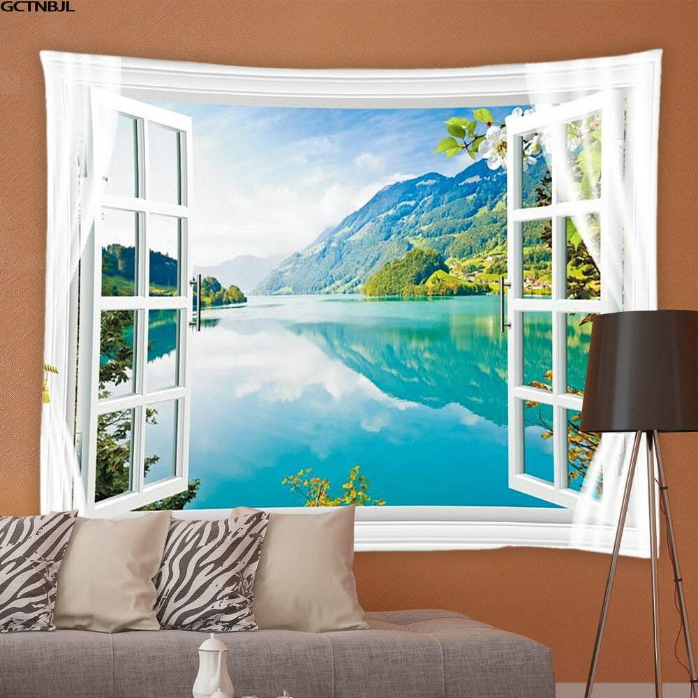Window Landscape Tapestry Natural Scenery Forest Waterfall Hippie ...