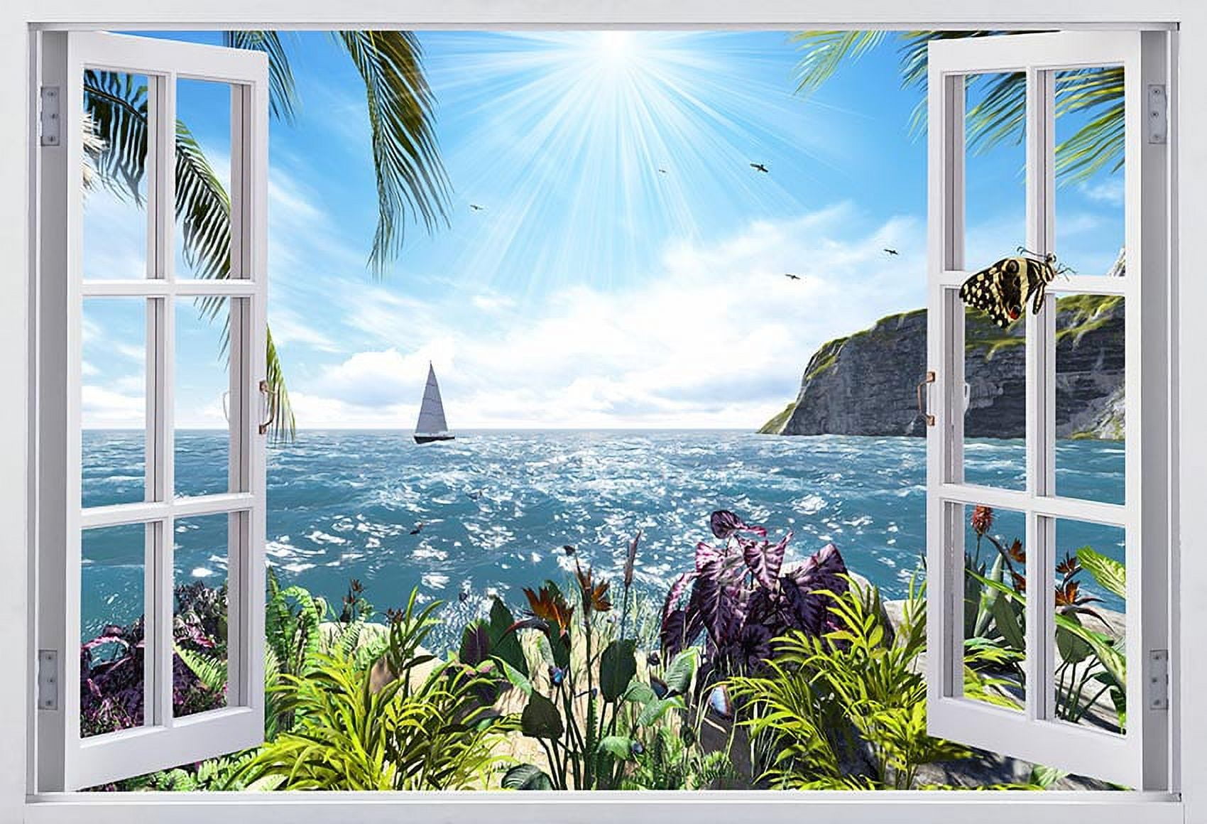 Window Landscape Wall Tropical Tree Home ration Sea Sunrise Home Dorm ...