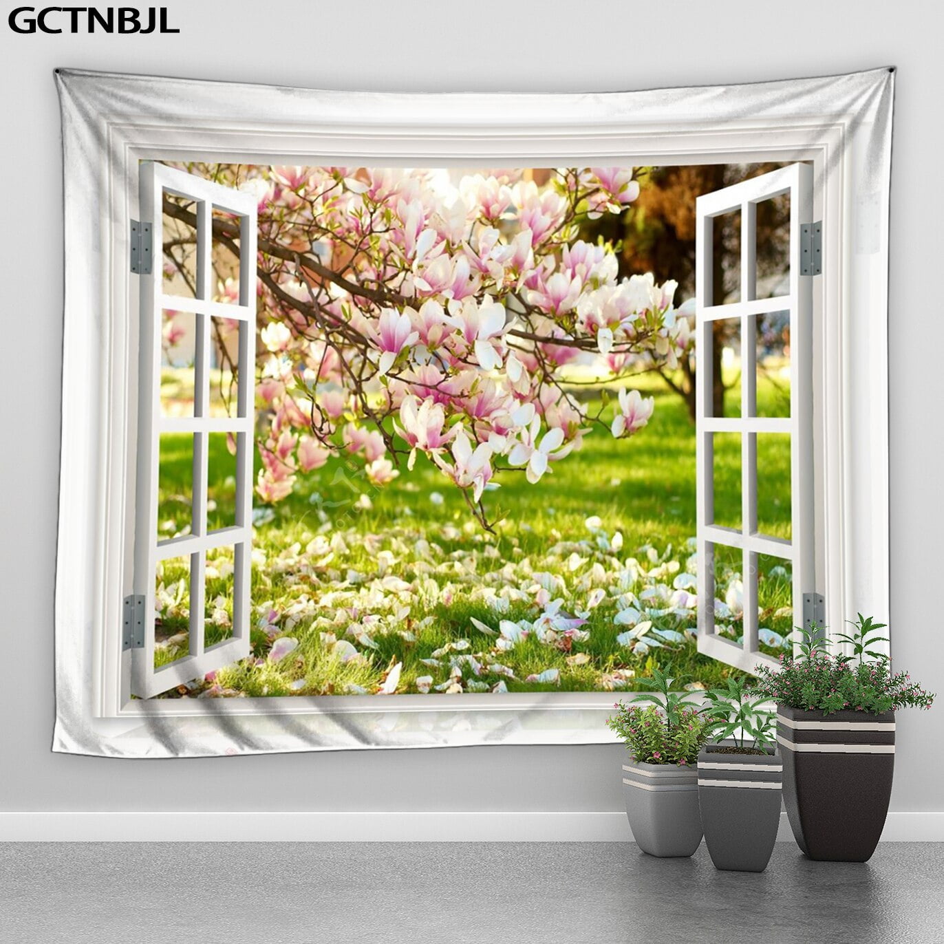Window Lavender Scenery Tapestry Wall Hanging Purple Flower Plant ...