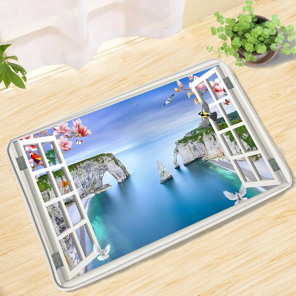 Window Mountain Water Landscape Bath Mats 3-Piece Set Natural Scenery ...