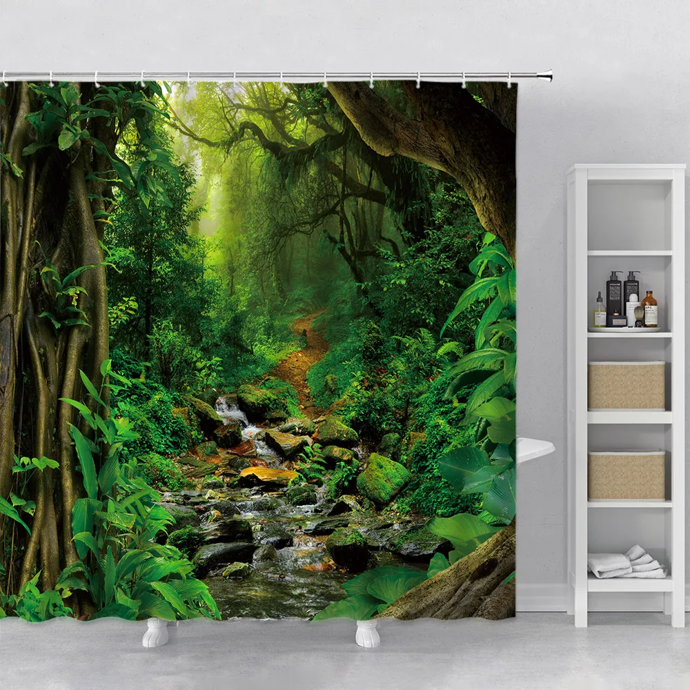 Window Ocean Landscape Shower Curtains Beach Palm Trees Summer Seaside ...