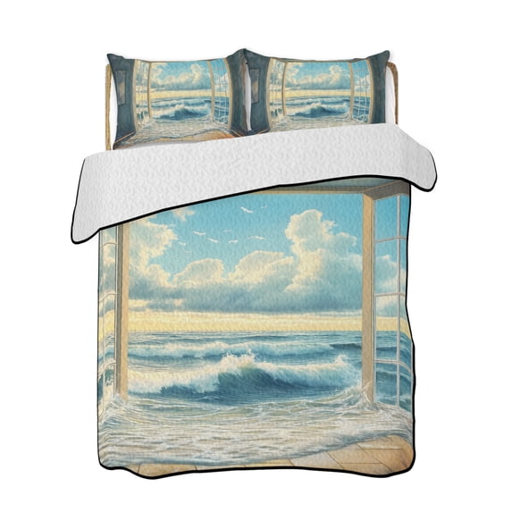 Window On The Ocean Quilts Bedding Set Twin Size Wave Cloud Lightweight ...