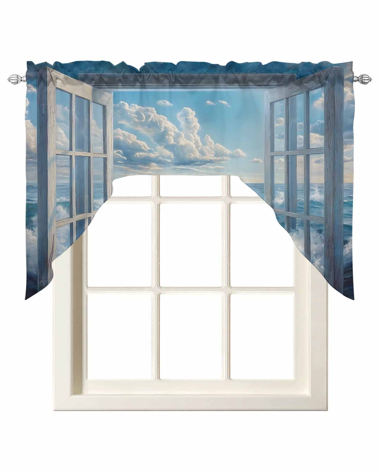 Window On The Ocean Swag Valance and Tier Curtains Set Wave Cloud ...
