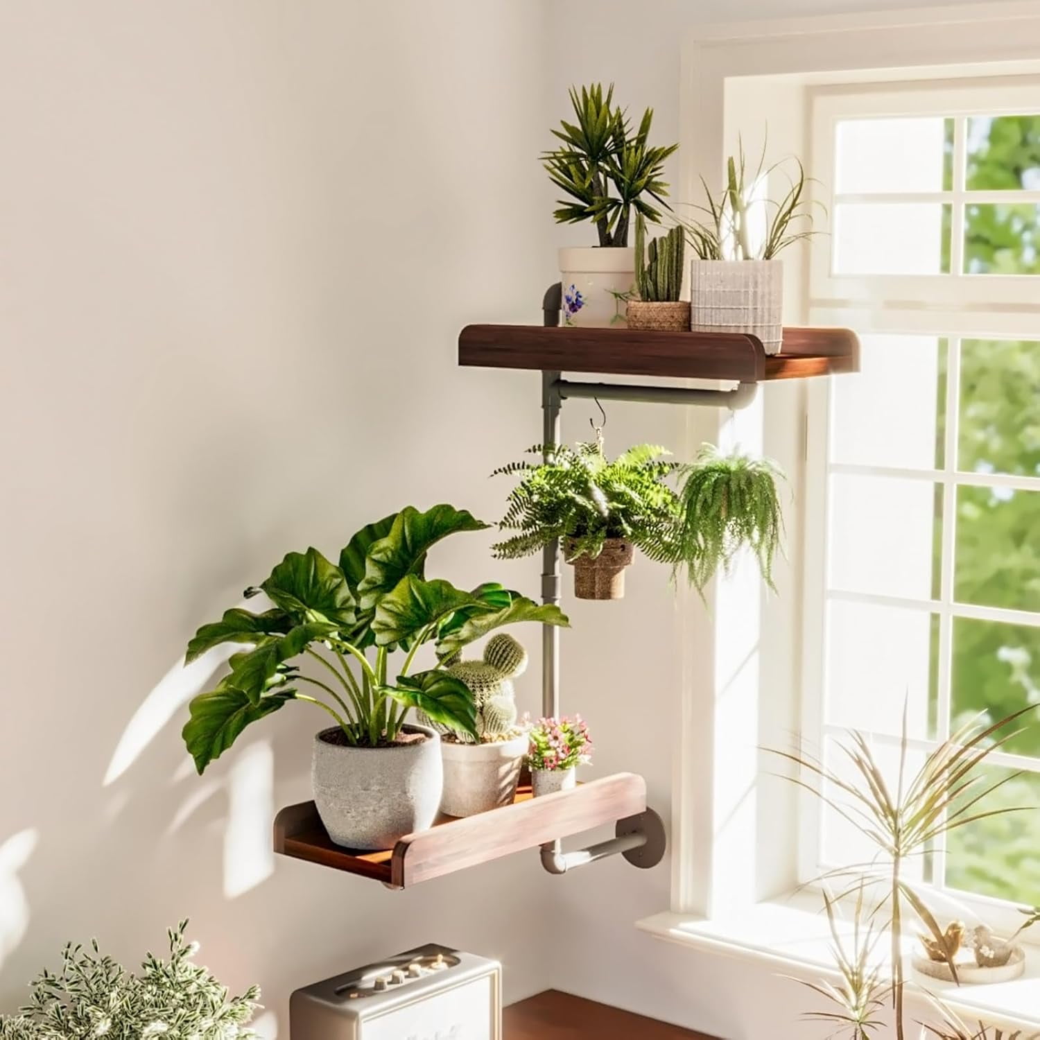 Window Plant Shelves Rotating Plant Stand Indoor 2 Tier Hanging ...