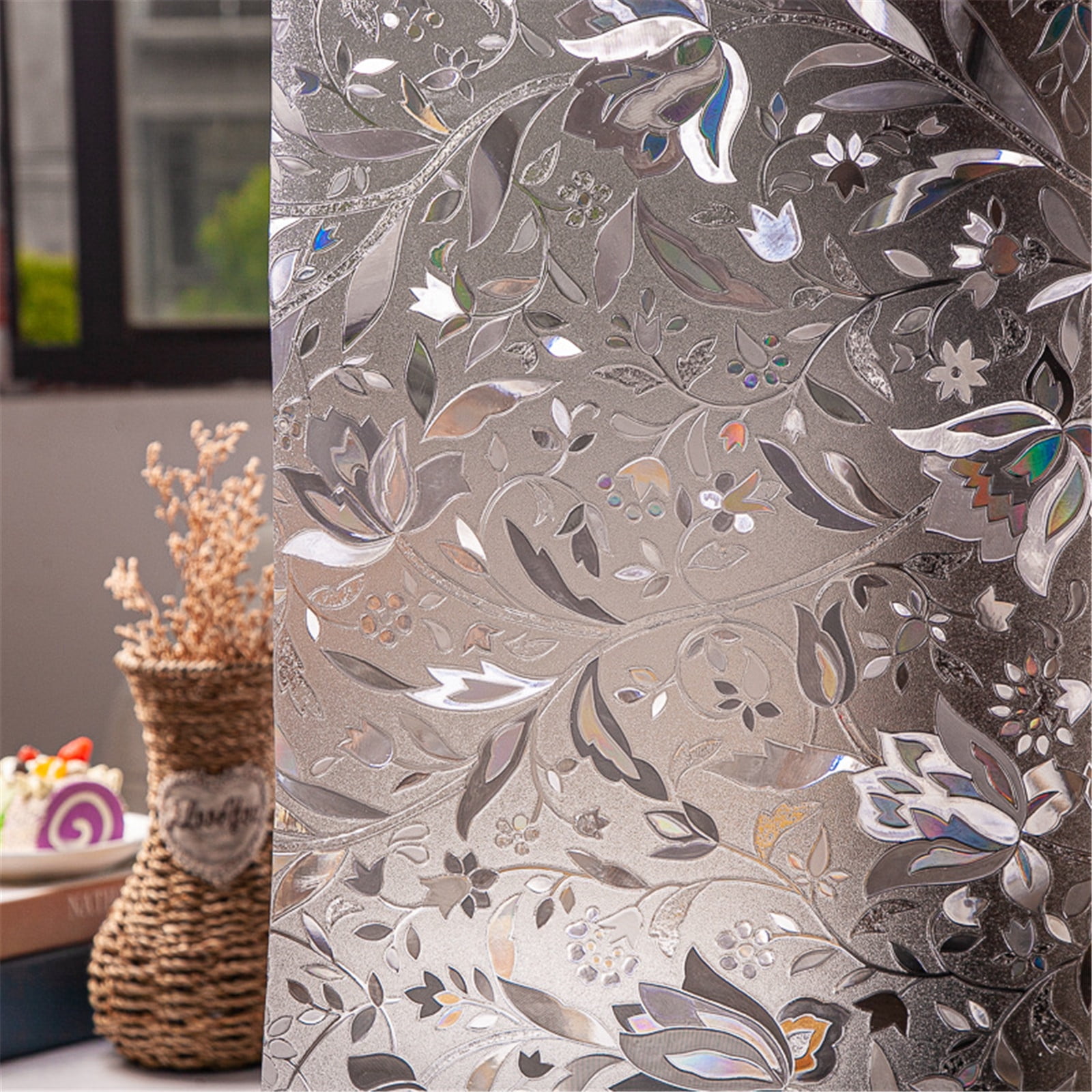 Window Privacy Film, 3D Floral Static Cling Window Door Vinyl Sticker ...