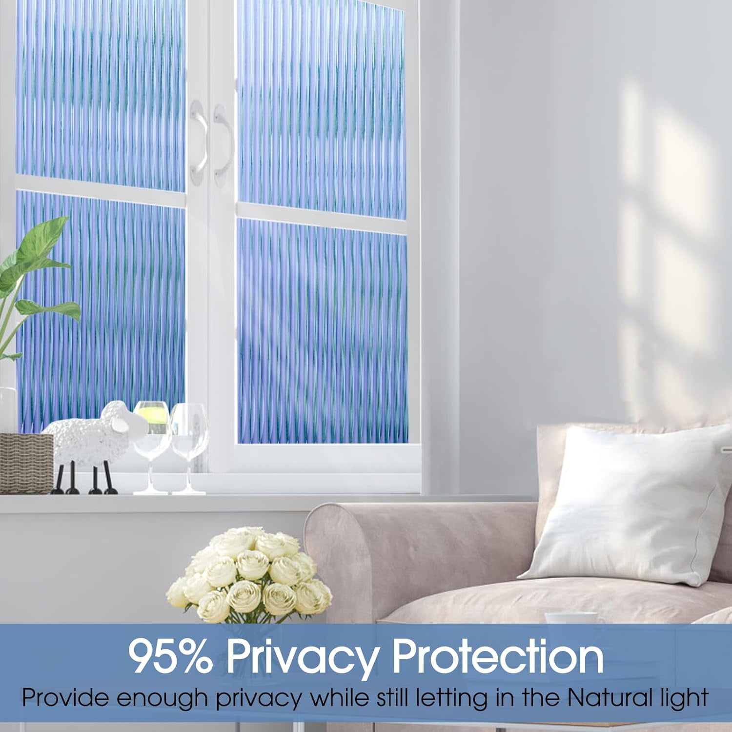 Window Privacy Film 3D Fluted Glass Window Clings Frosted Reeded Glass ...