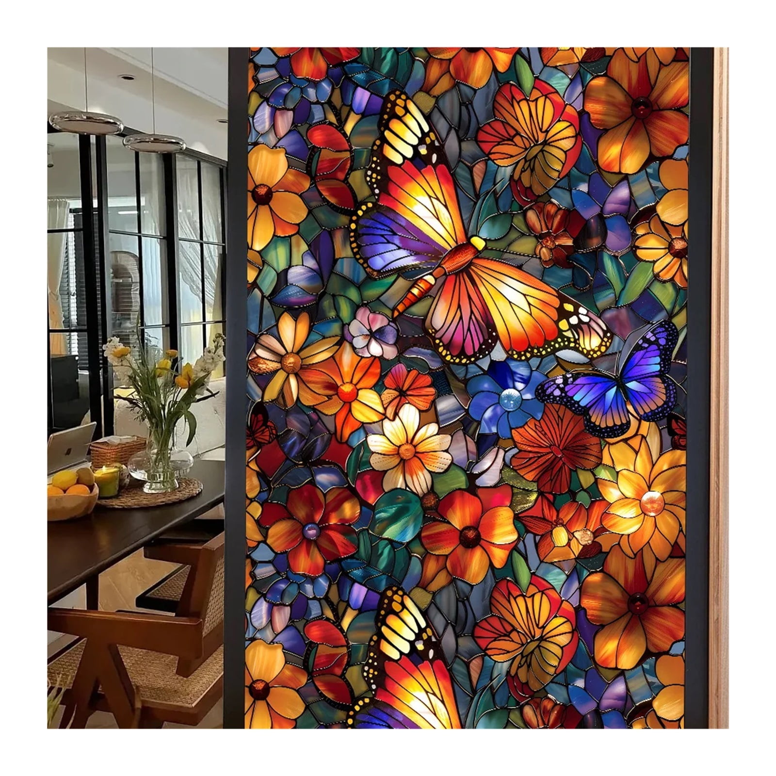 Window Privacy Film 40/60x100cm Colorful Retro Flower Birds Window ...