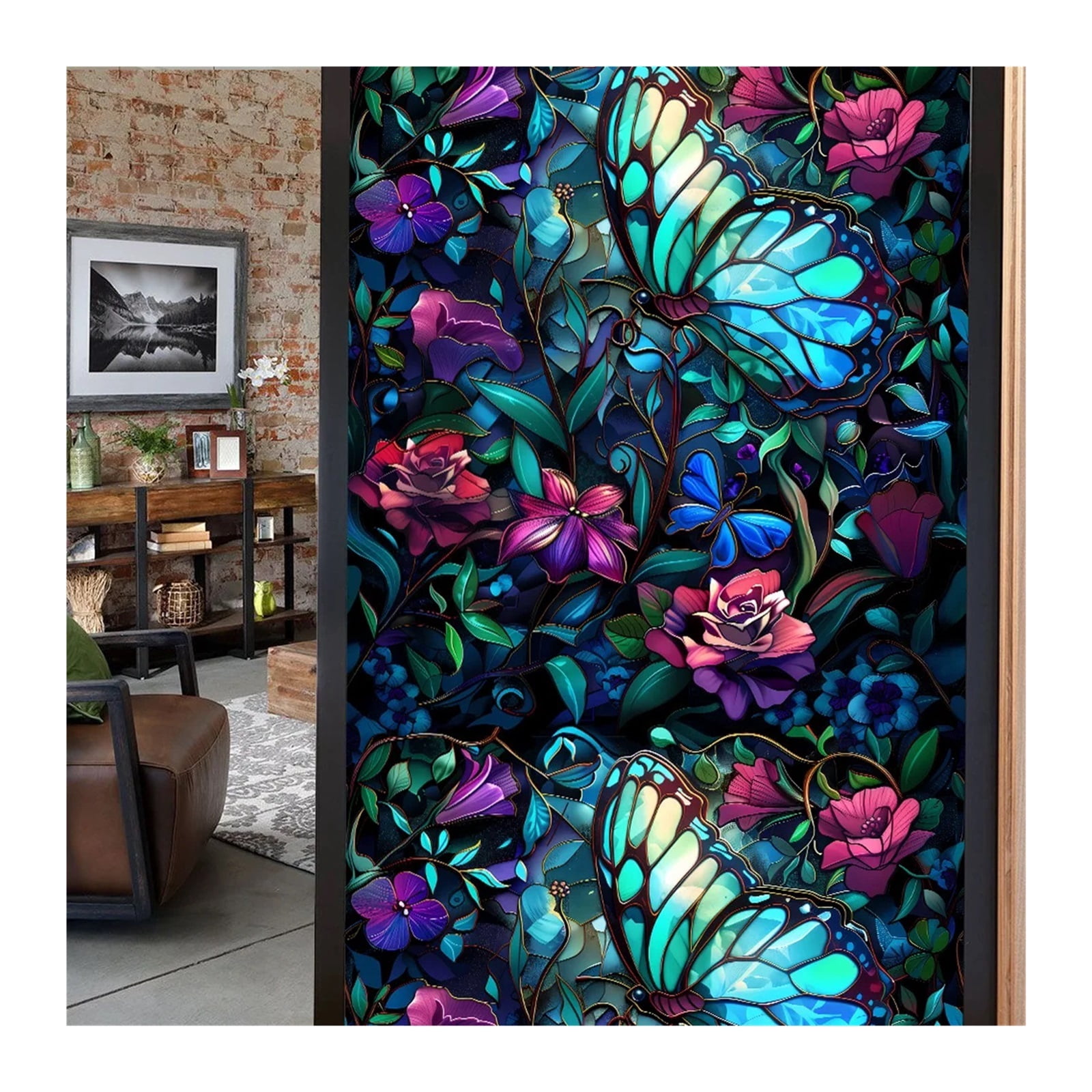 Window Privacy Film 40/60x100cm Colorful Retro Flower Birds Window ...