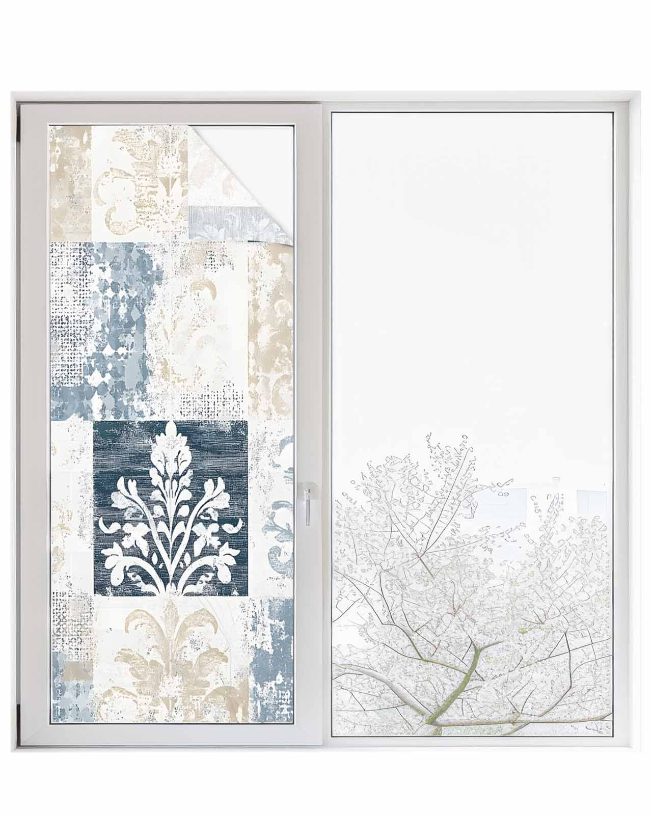 Window Privacy Film Abstract Floral Check Stained Glass Window Film ...