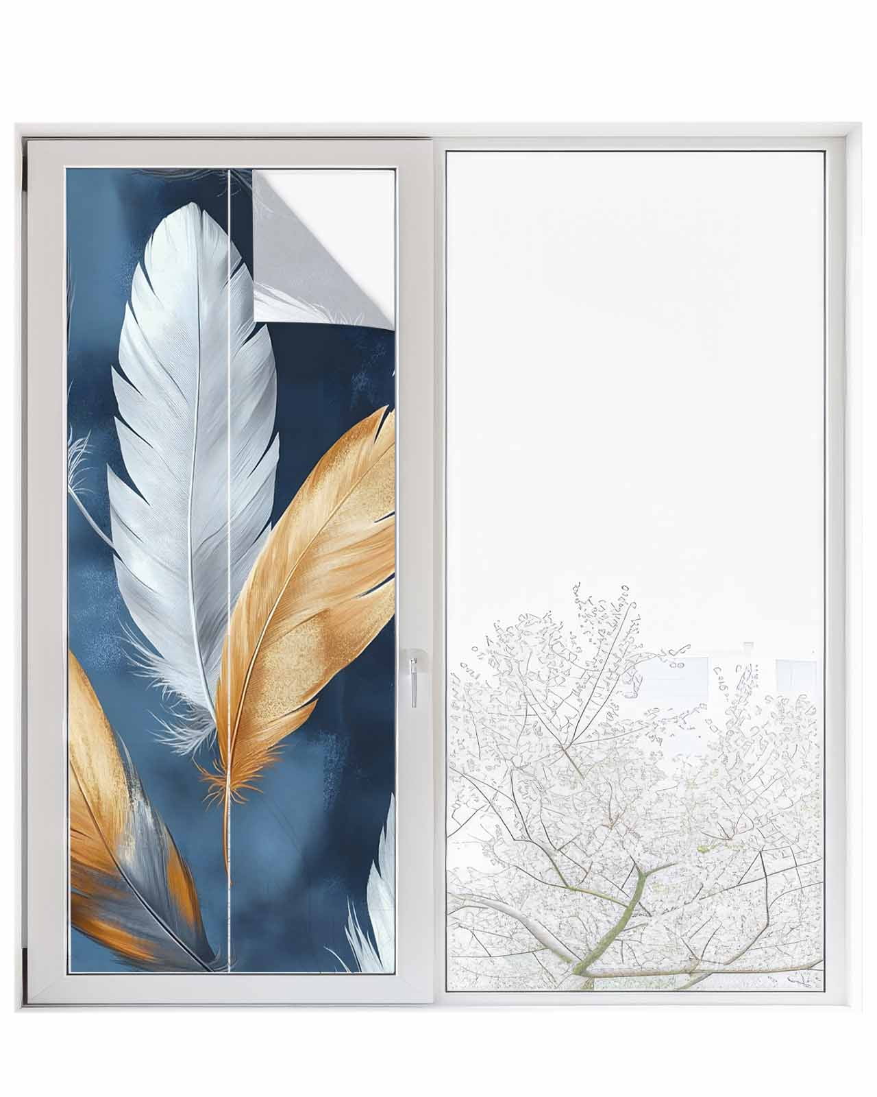 Window Privacy Film Aesthetics Feather Stained Glass Window Film ...