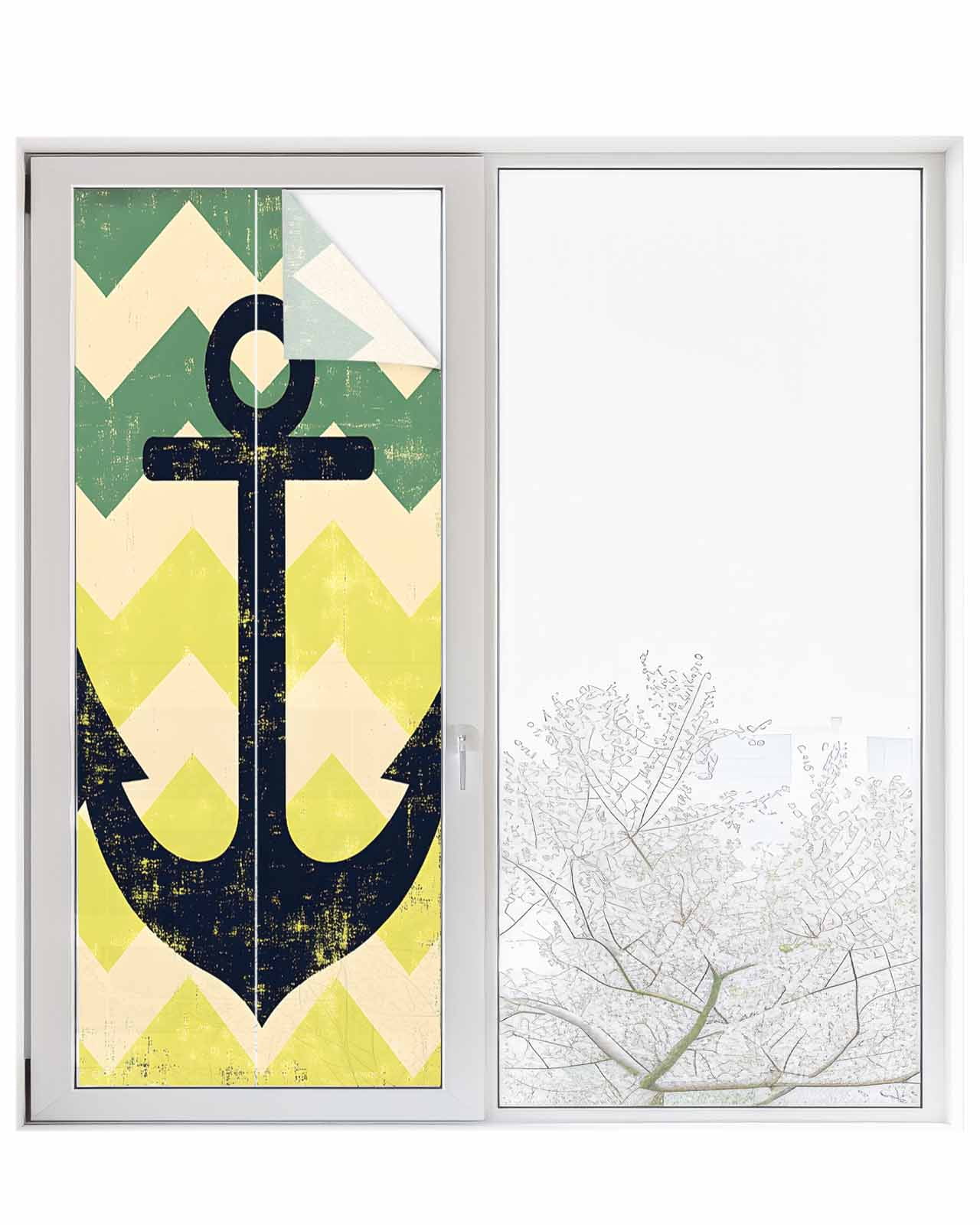 Window Privacy Film Anchor Nautical Stained Glass Window Film ...