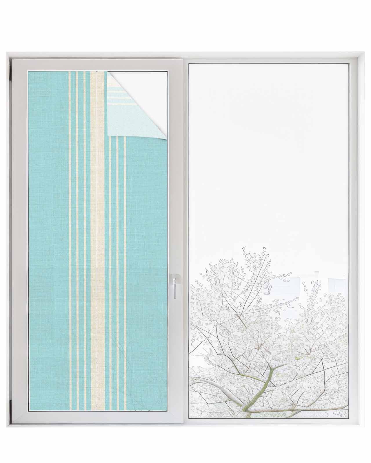 Window Privacy Film Aqua Beige Striped Stained Glass Window Film ...