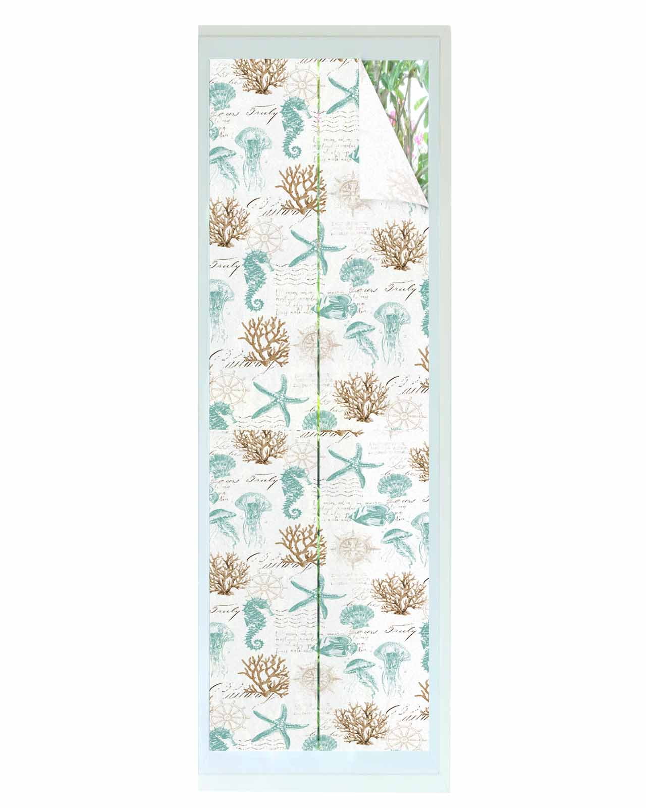 Window Privacy Film Aqua Coastal Stained Glass Window Film Decorative ...