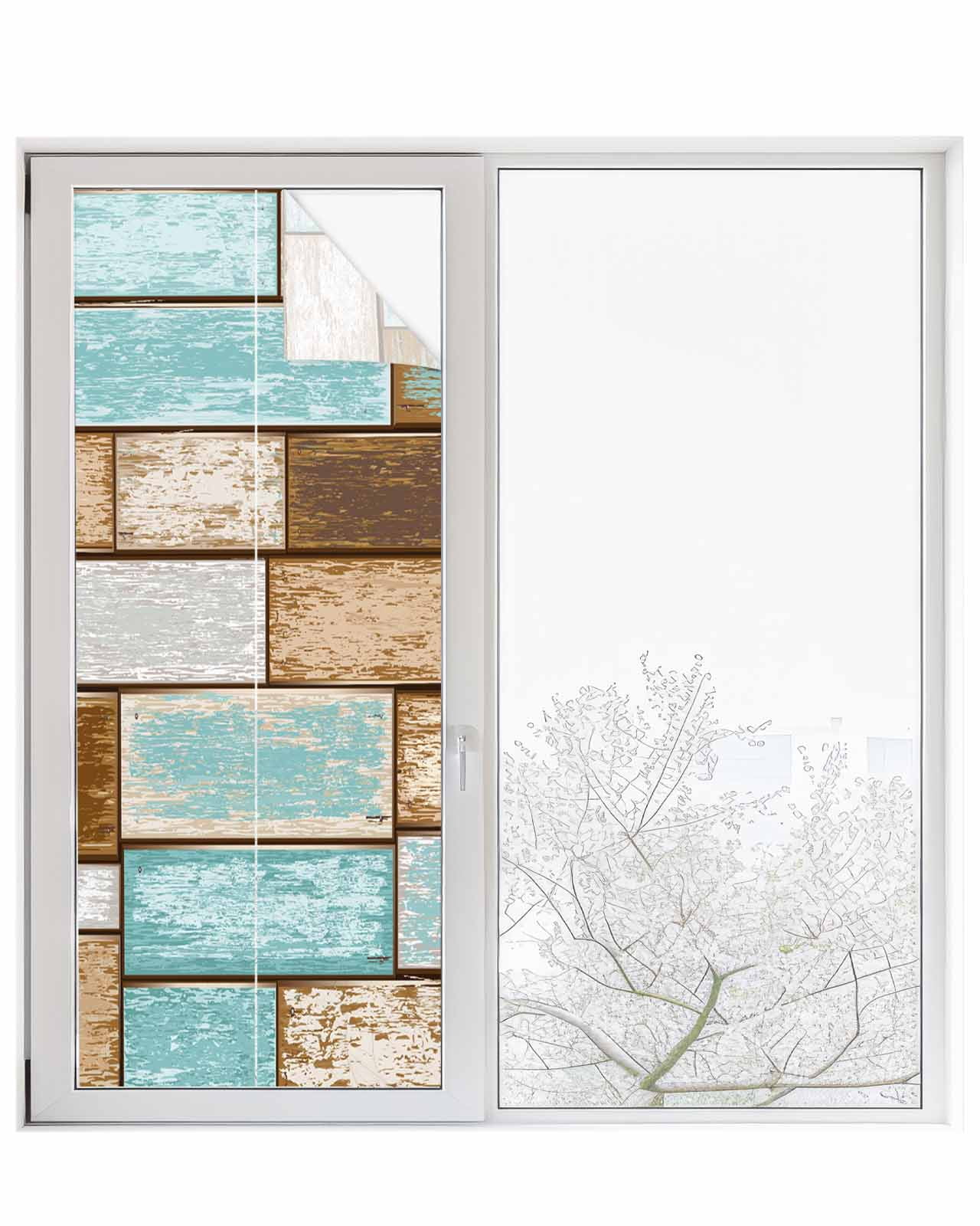 Window Privacy Film, Aqua Grey Brown Stripes UV Sun Blocking Window ...