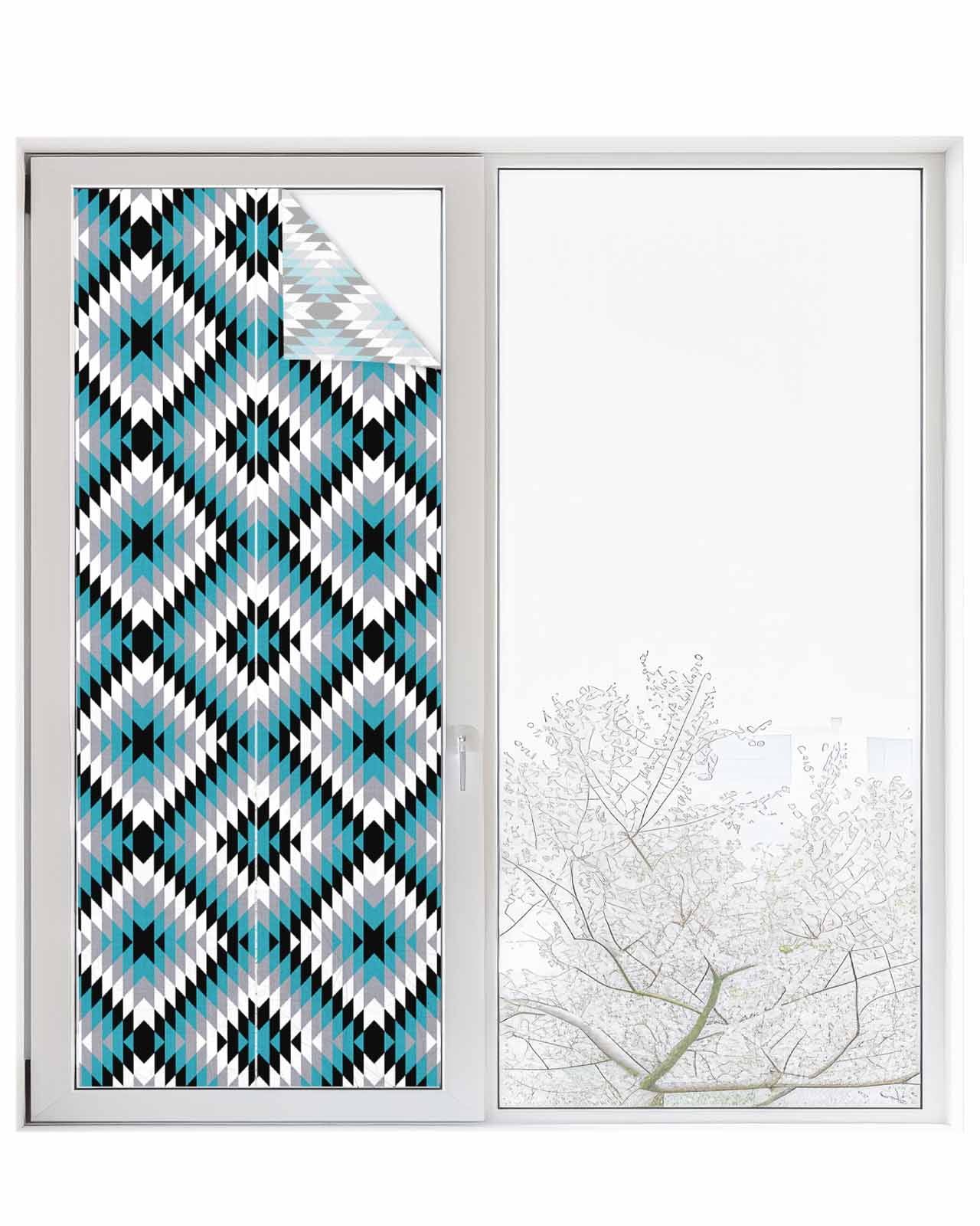 Window Privacy Film, Aqua Grey Southwest Aztec UV Sun Blocking Window ...