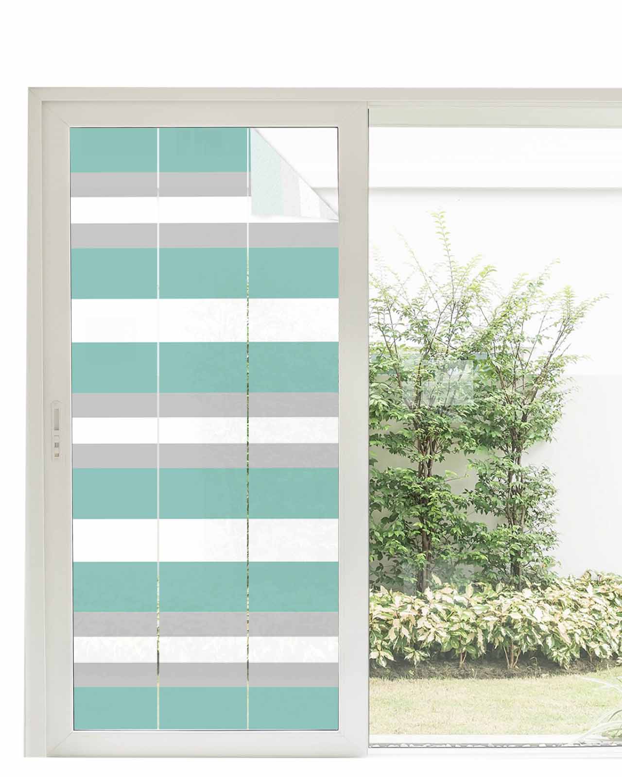 Window Privacy Film Aqua Grey Stripe Stained Glass Window Film ...