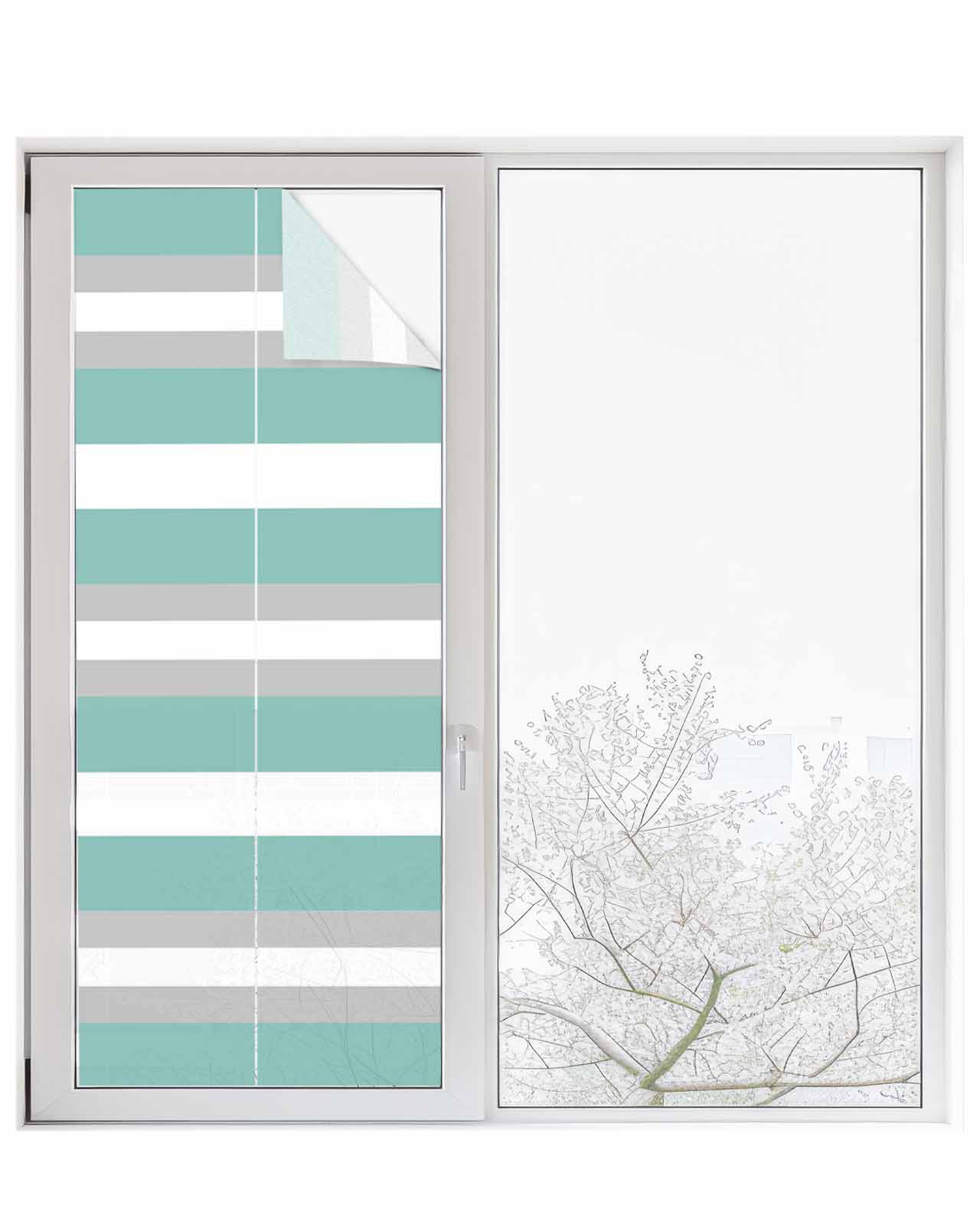 Window Privacy Film Aqua Grey Stripe Stained Glass Window Film ...