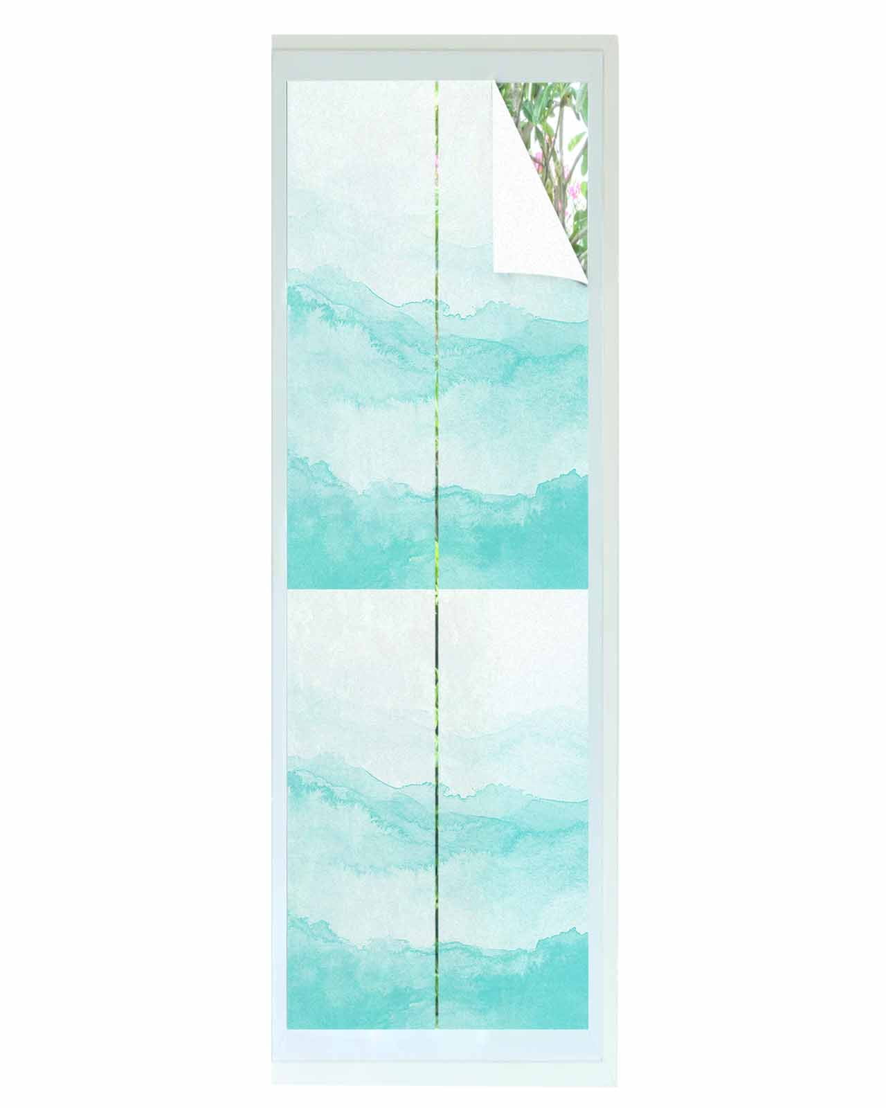 Window Privacy Film Aqua Ombre Mountain Stained Glass Window Film ...