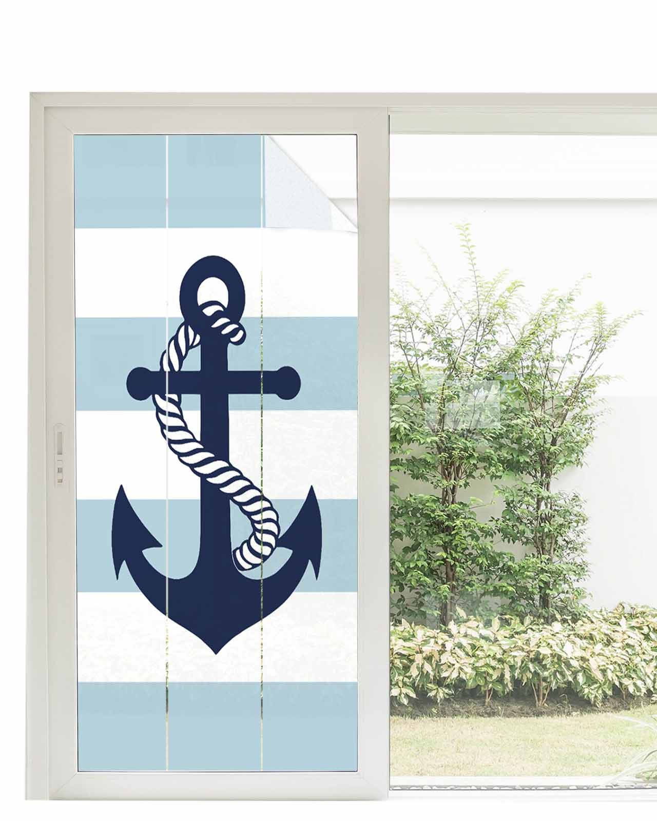 Window Privacy Film Aqua Stripe Nautical Stained Glass Window Film ...
