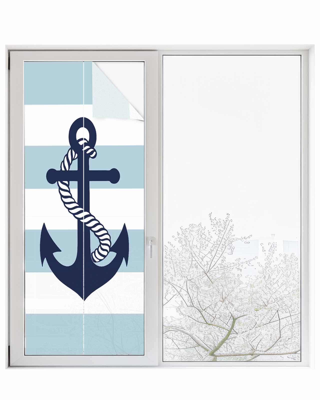 Window Privacy Film Aqua Stripe Nautical Stained Glass Window Film ...