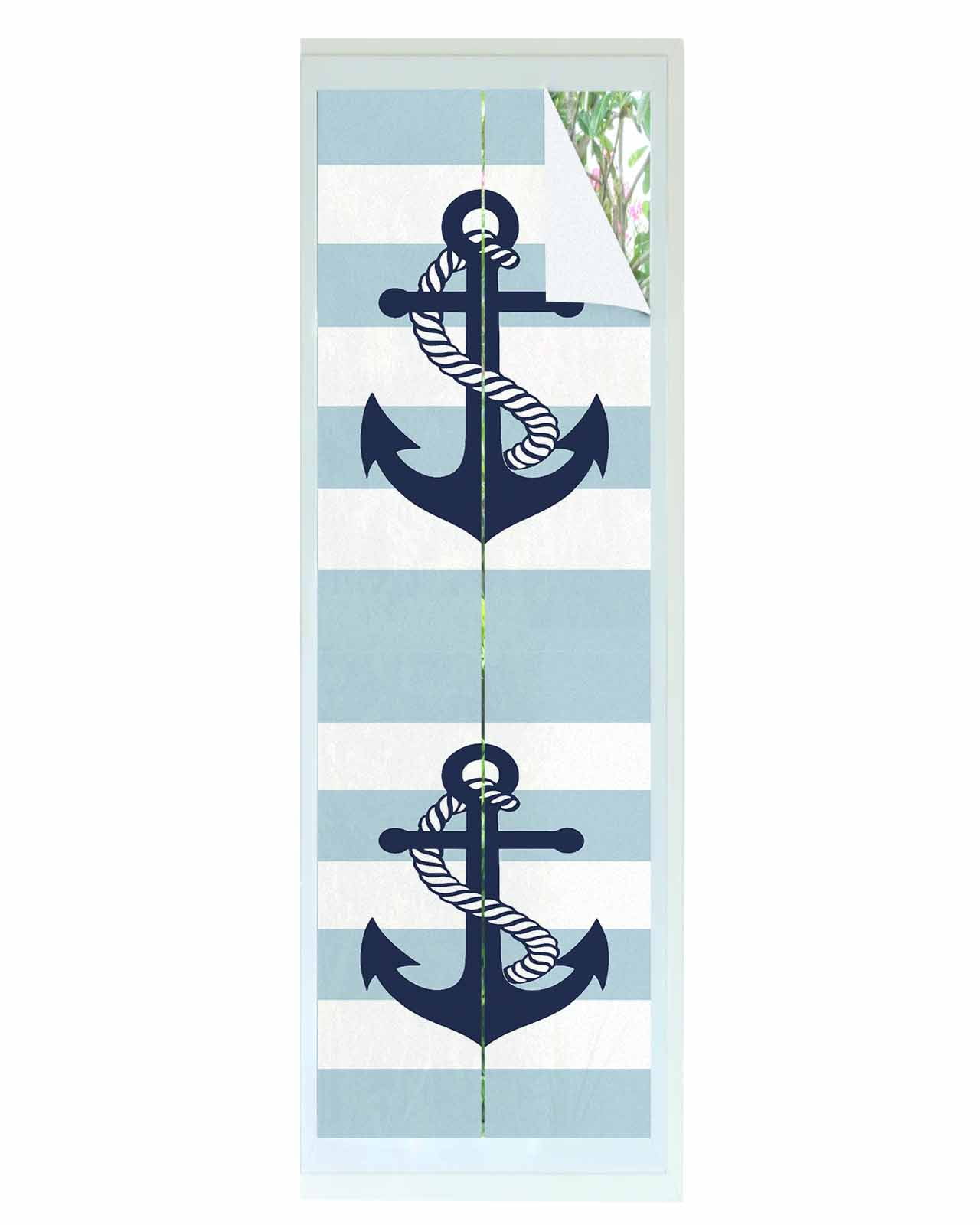 Window Privacy Film Aqua Stripe Nautical Stained Glass Window Film ...