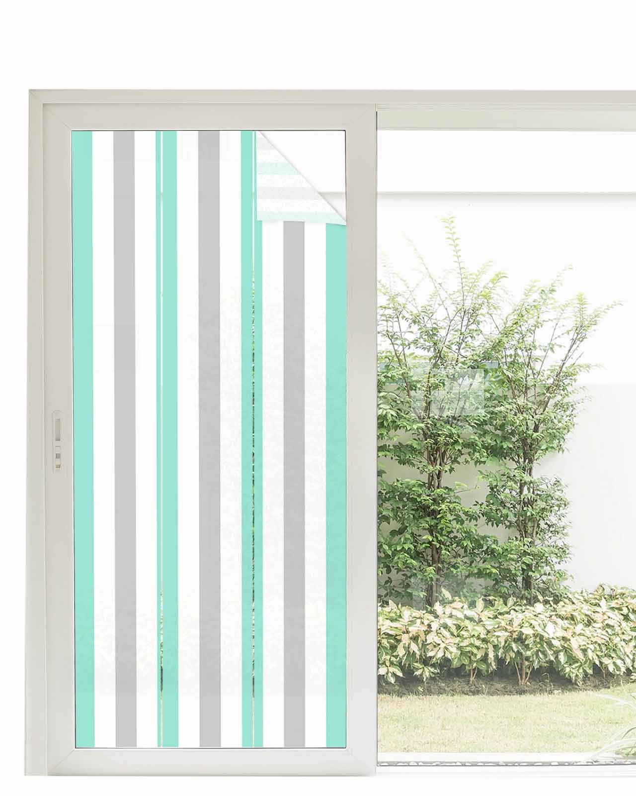 Window Privacy Film Aqua Stripe Stained Glass Window Film Decorative ...