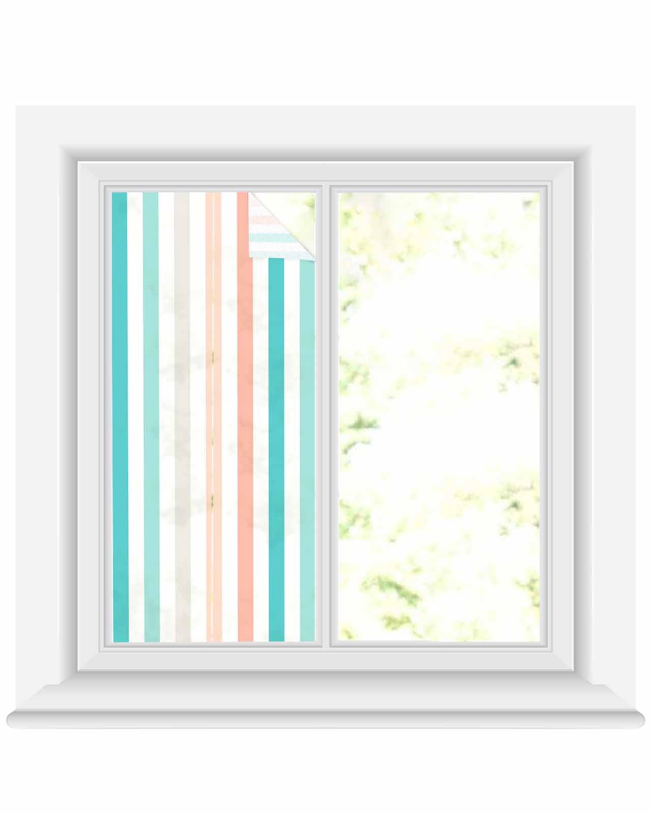 Window Privacy Film Aqua Teal Stripe Stained Glass Window Film ...