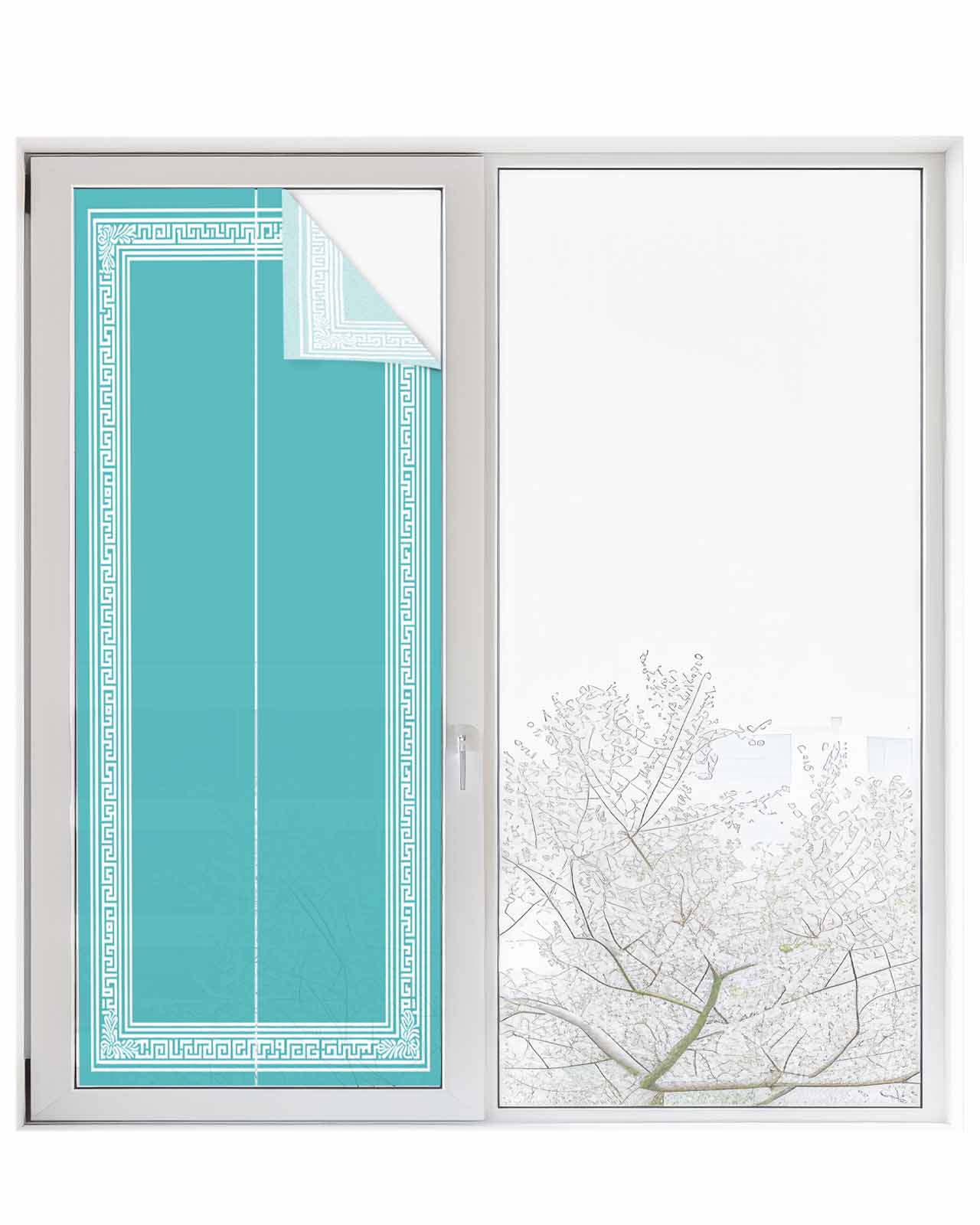 Window Privacy Film Aqua White Geometric Stained Glass Window Film ...