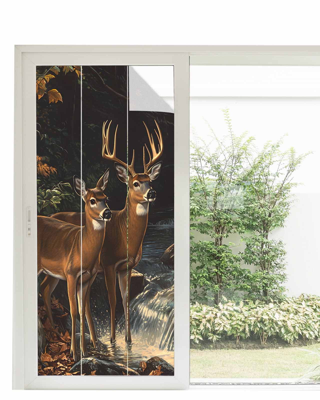 Window Privacy Film Autumn Deer Stained Glass Window Film Decorative ...