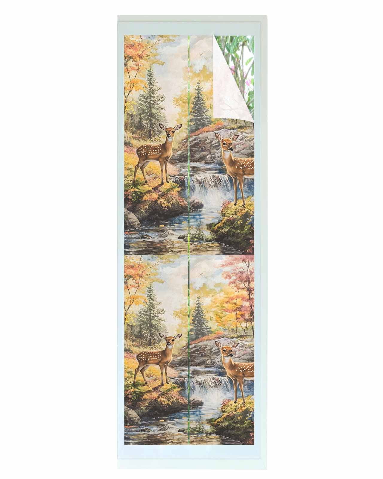 Window Privacy Film Autumn Forest Deer Stained Glass Window Film ...