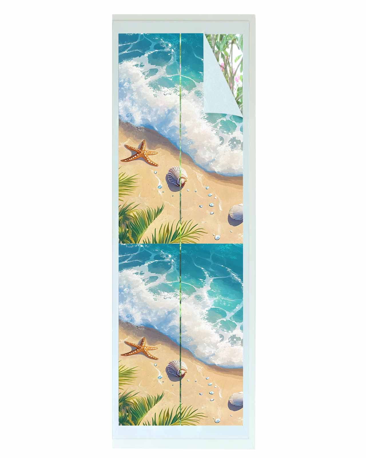 Window Privacy Film Beach Coastal Stained Glass Window Film Decorative ...